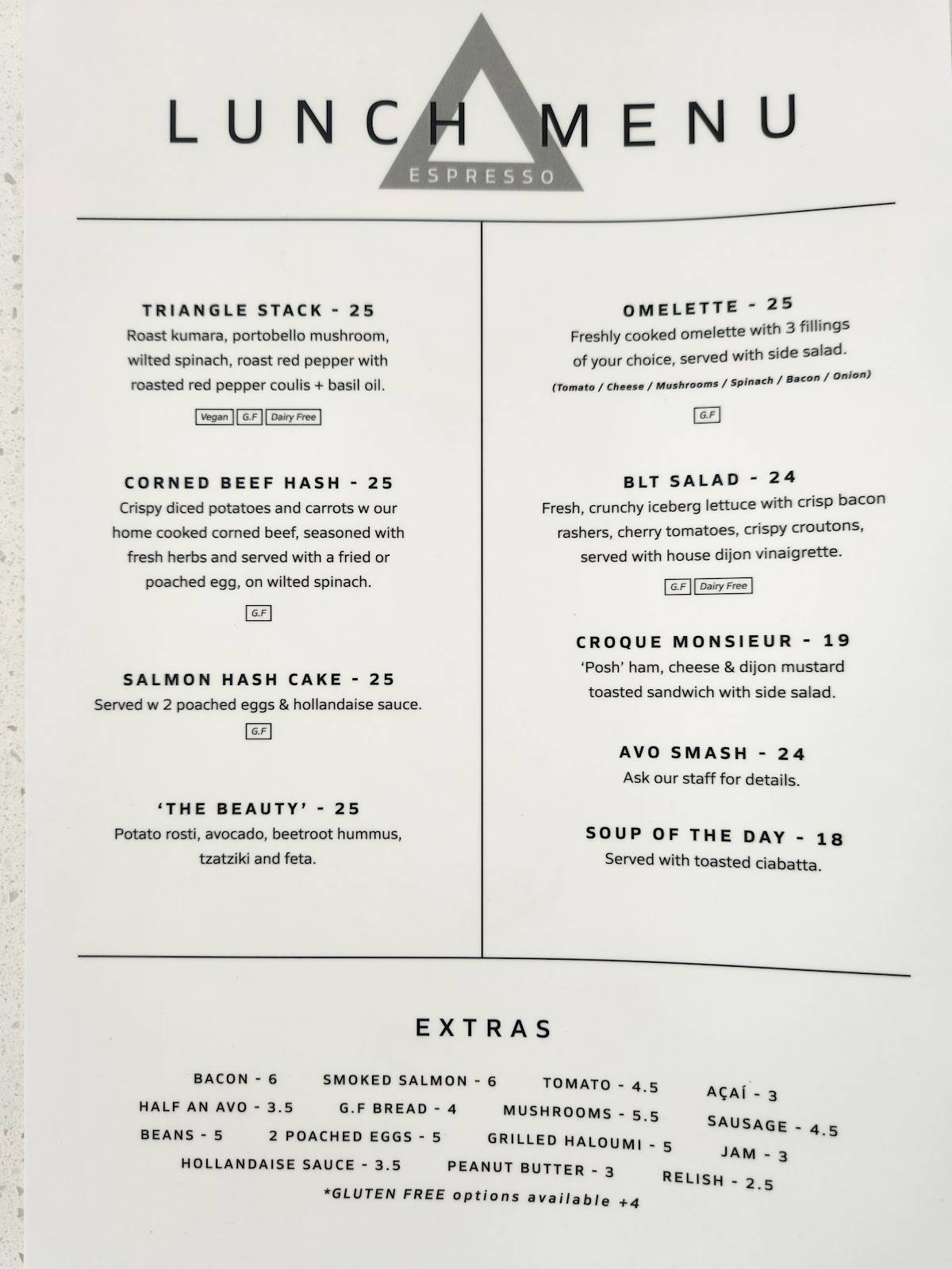Menu at Triangle Espresso cafe, Ashburton