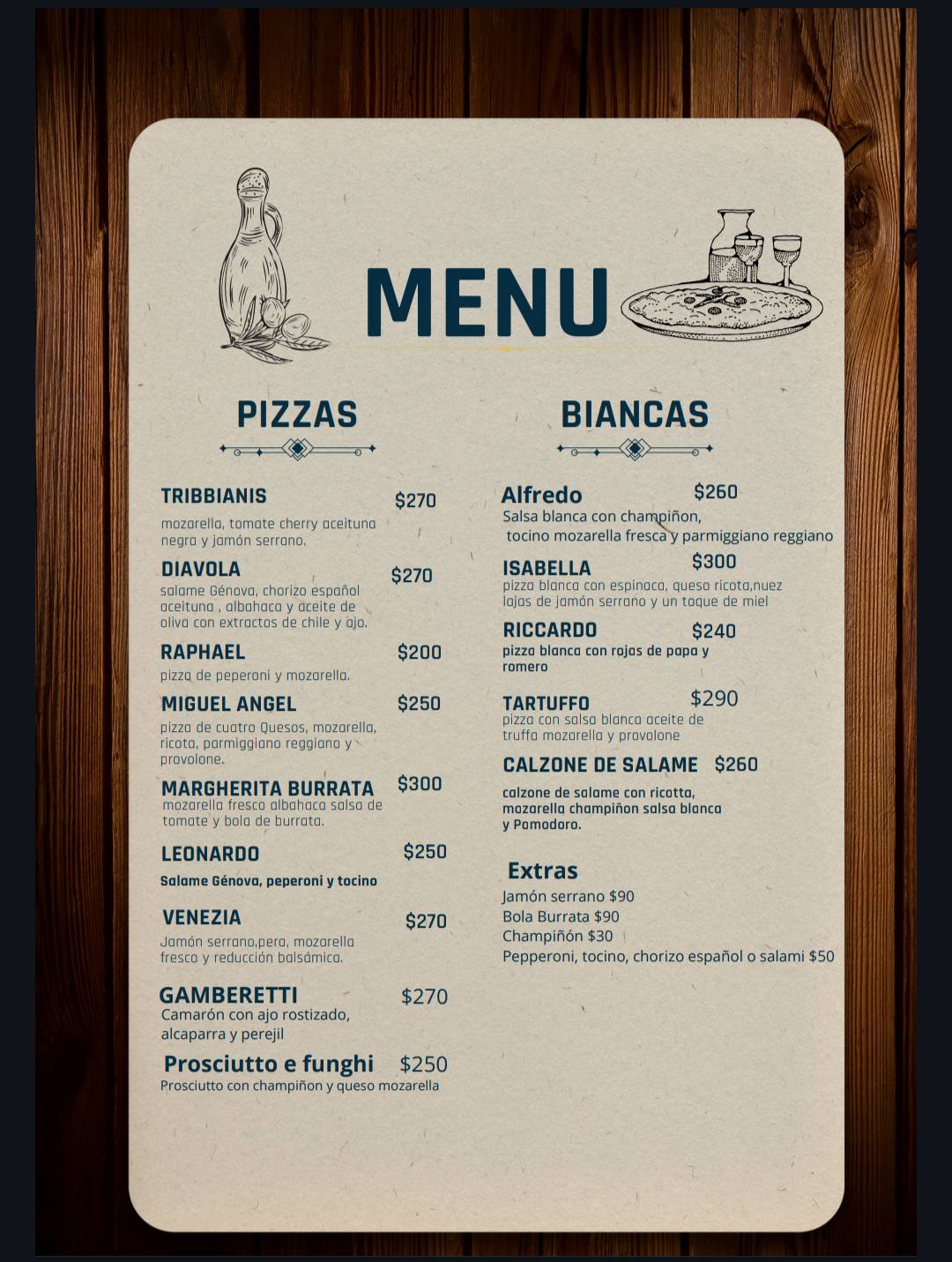 Menu at Tribbianis Saltillo restaurant, Saltillo