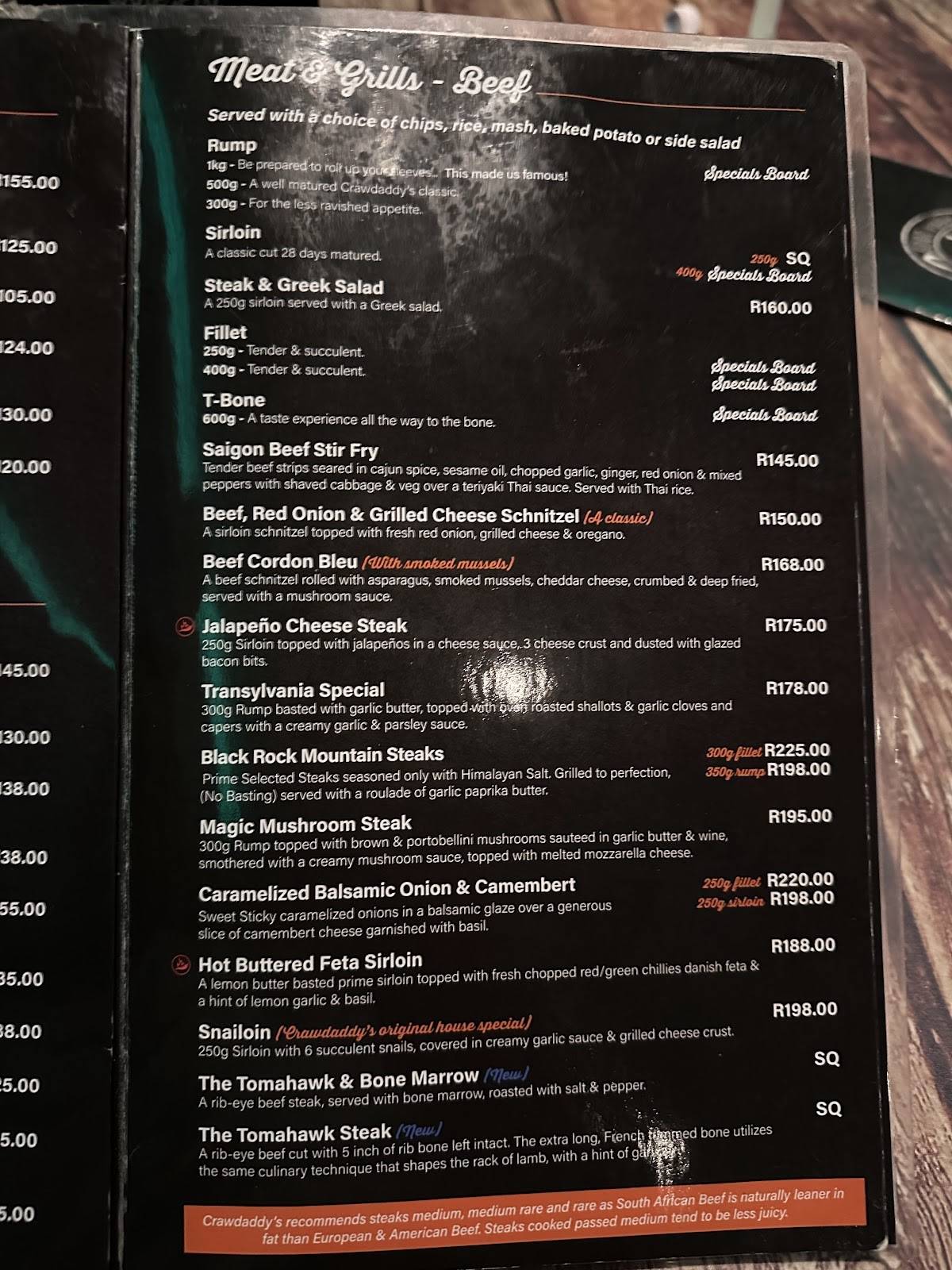 Menu at Crawdaddy's (Good Food & Pub Co.) Secunda, Trichardt
