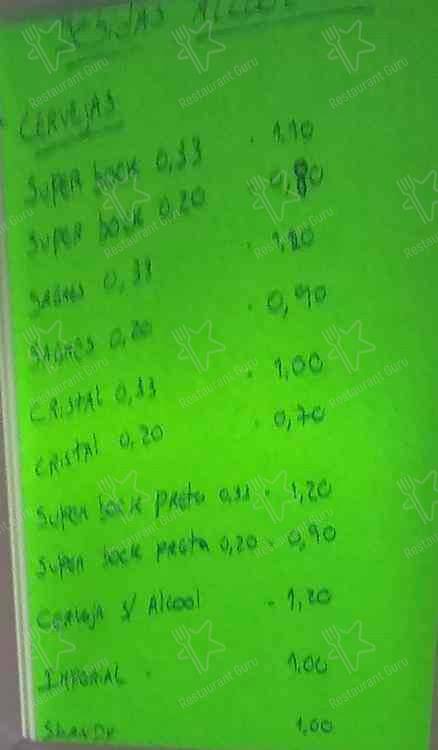 Menu em Snack Bar A Trincas, Quarteira