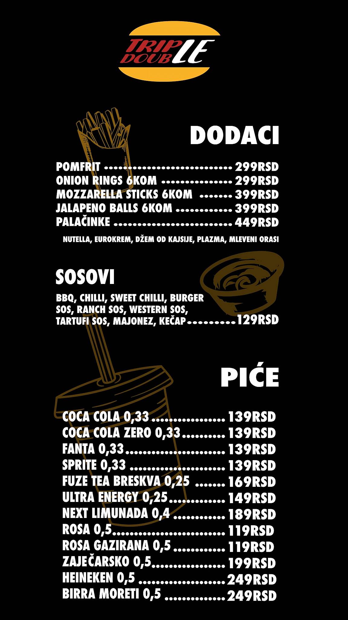 Menu at Triple Double Smash Burger restaurant, Belgrade
