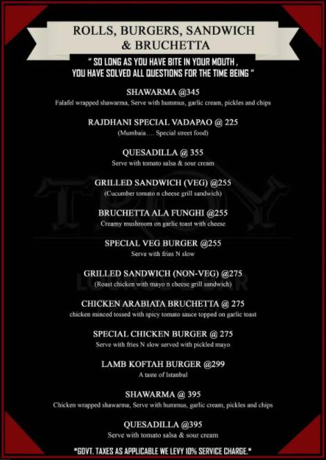 Menu at Troy Lounge & Bar, Delhi