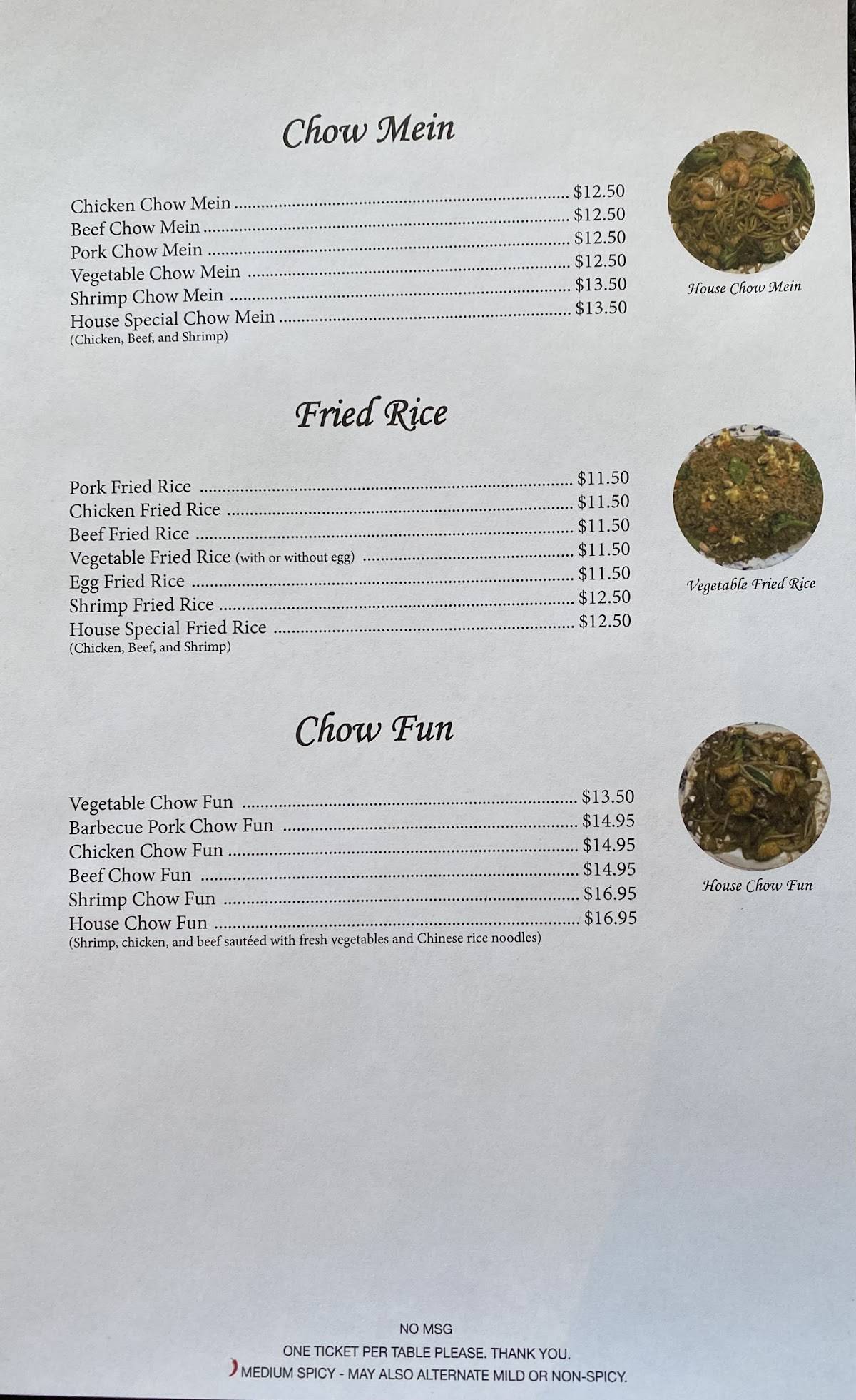 Menu at Wong's Garden restaurant, Truckee