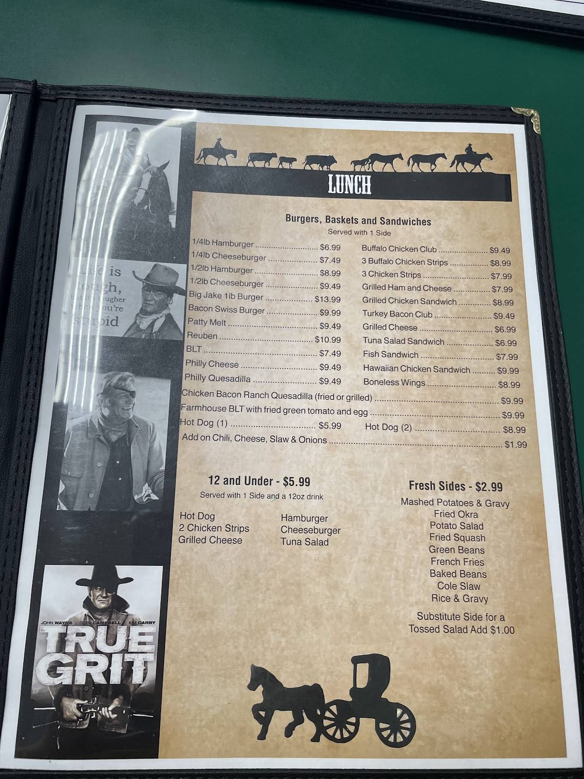Menu at True Grits restaurant, Interlachen