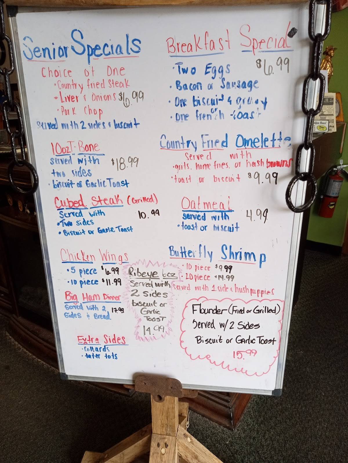 Menu at True Grits restaurant, Interlachen