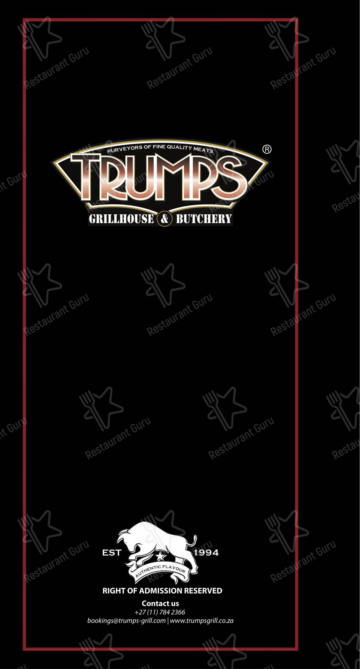 Menu at Trumps Grillhouse and Butchery pub & bar, Sandton