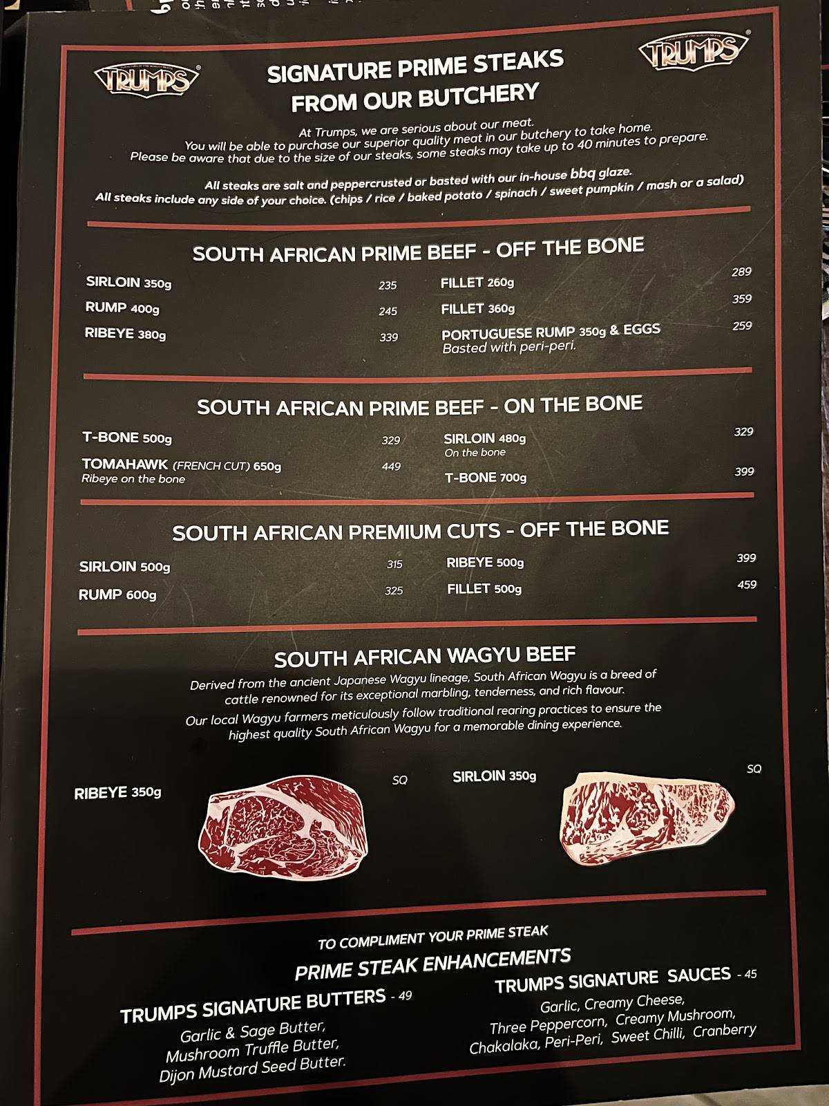 Menu at Trumps Grillhouse and Butchery pub & bar, Sandton