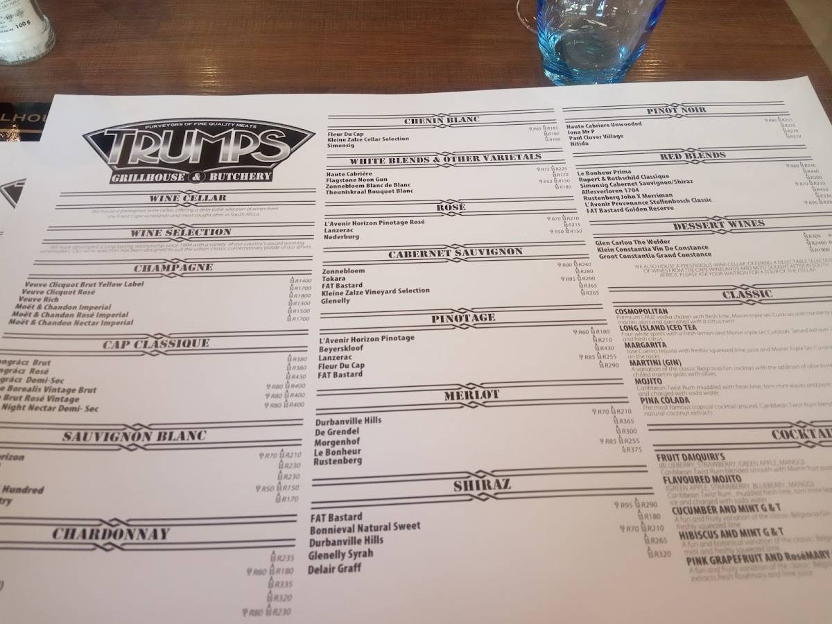 Menu at Trumps Grillhouse and Butchery pub & bar, Sandton