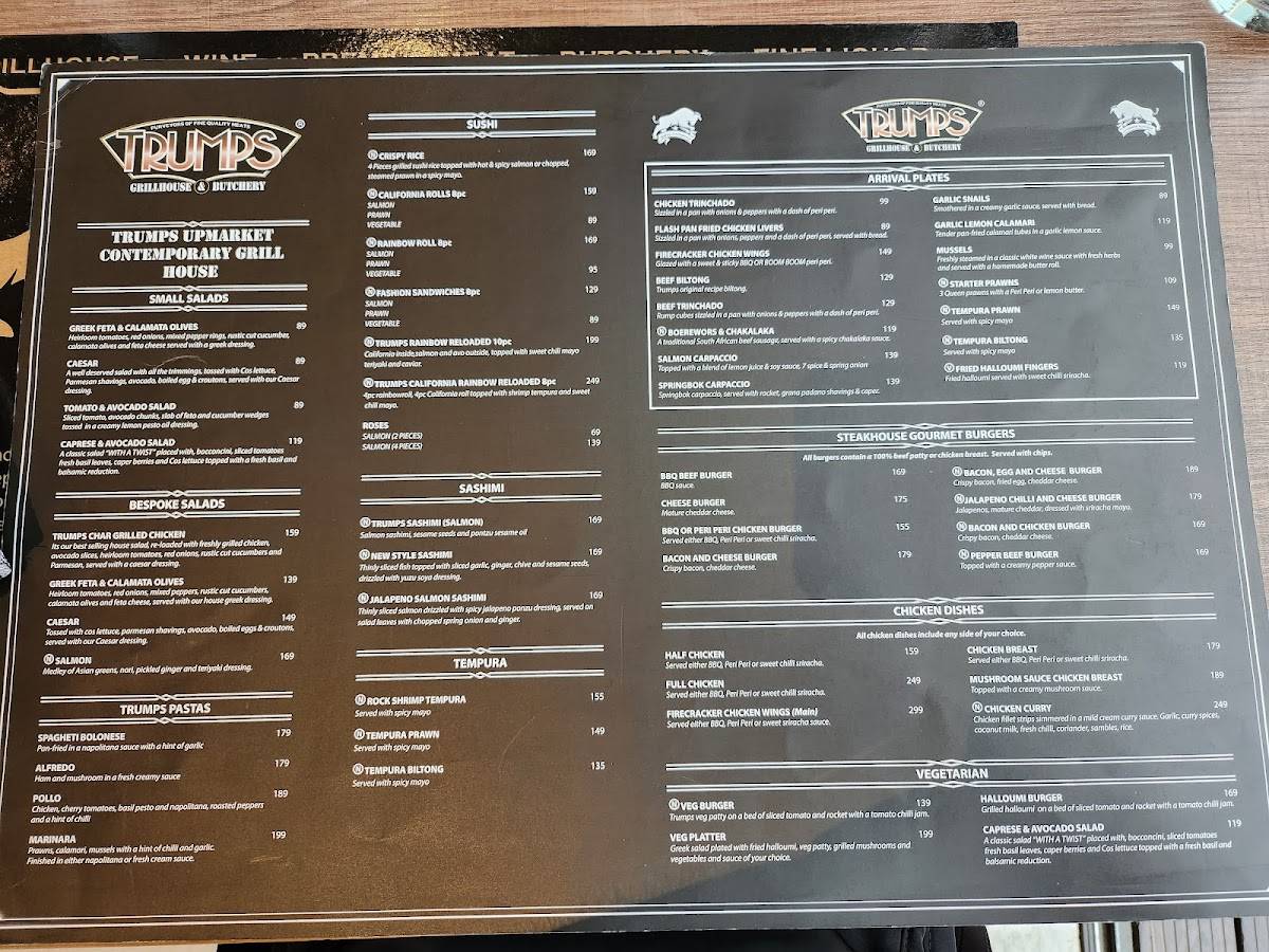 Menu at Trumps Grillhouse and Butchery pub & bar, Sandton