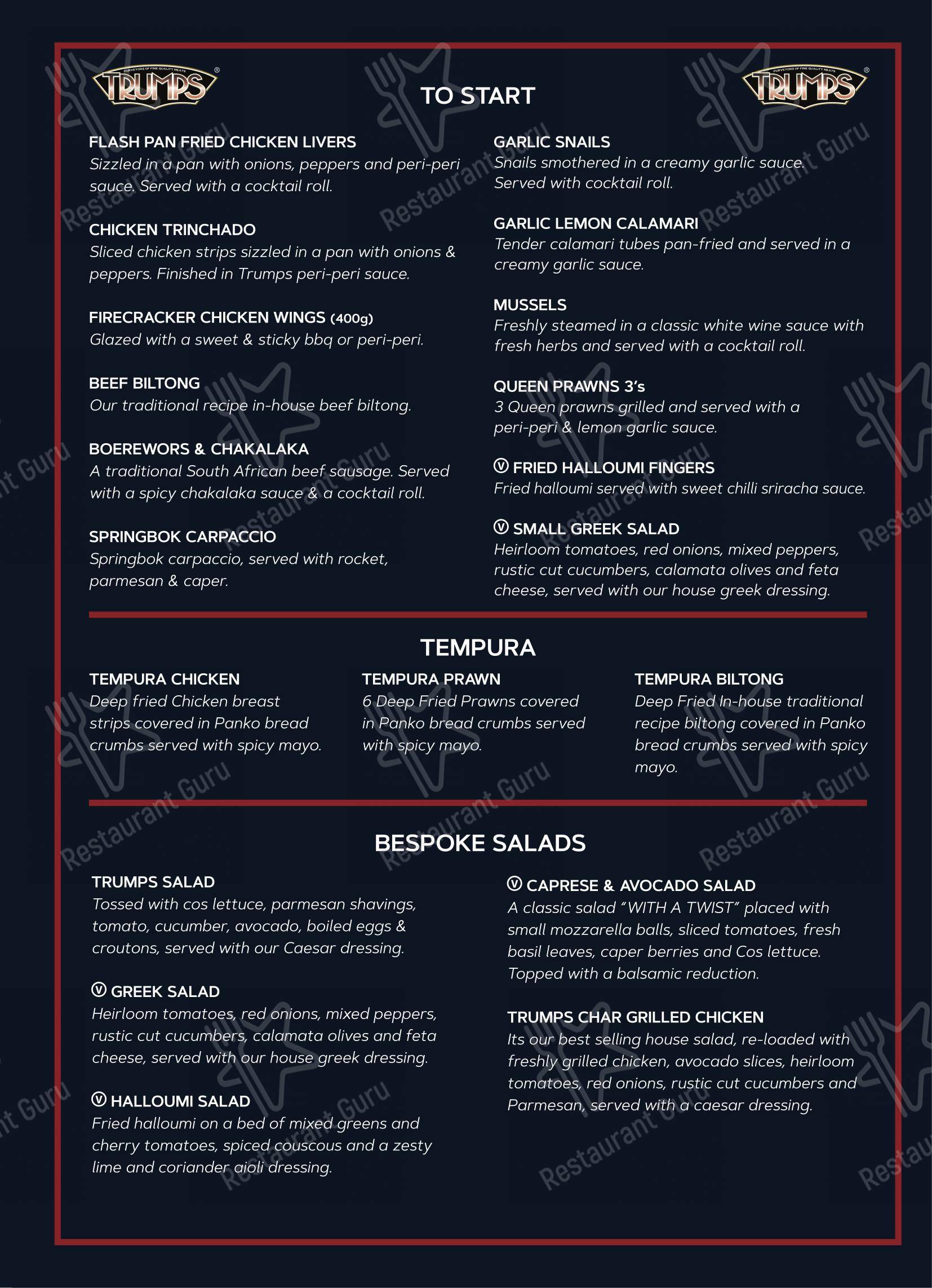 Menu at Trumps Grillhouse and Butchery pub & bar, Sandton