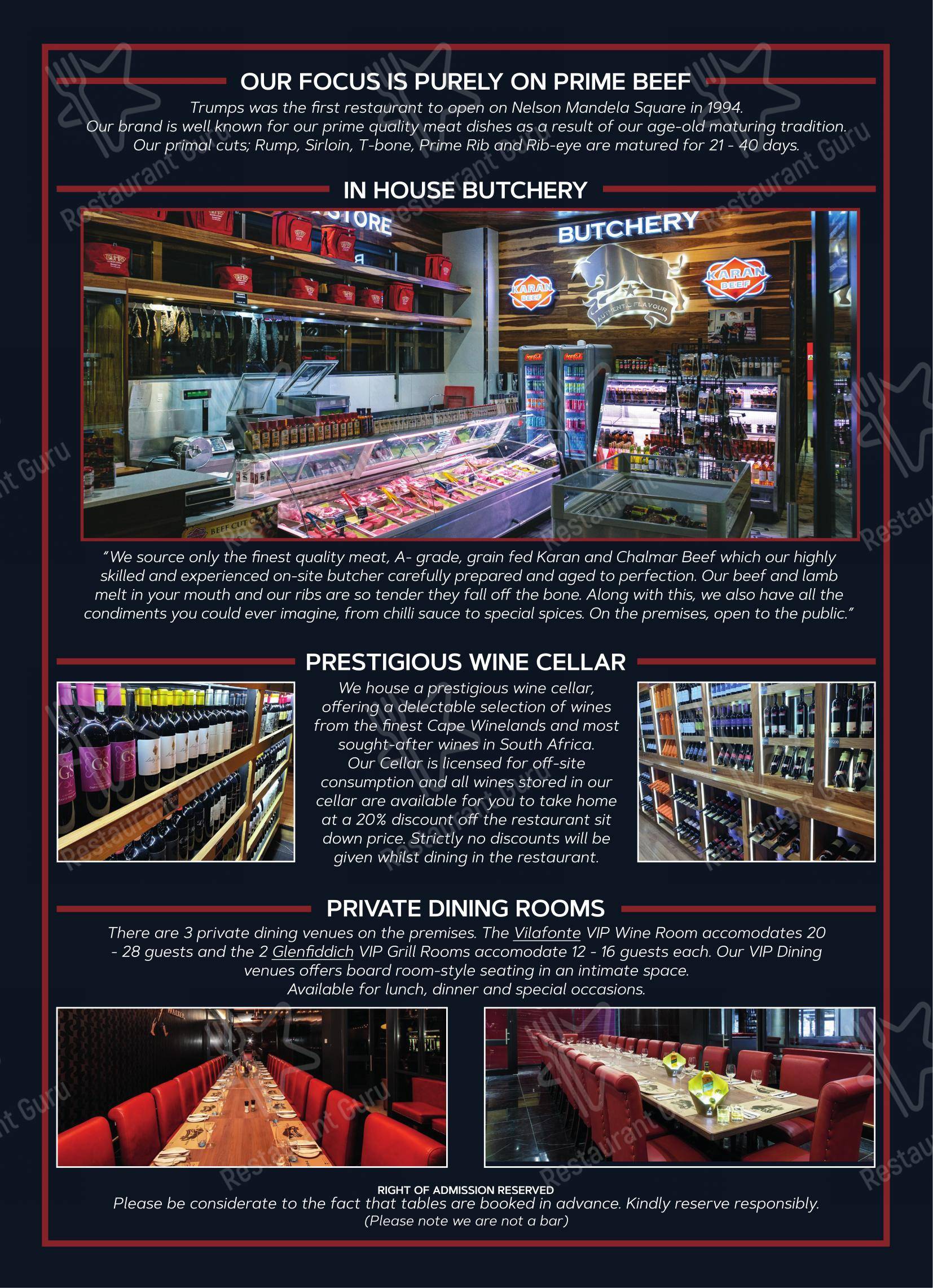 Menu at Trumps Grillhouse and Butchery pub & bar, Sandton