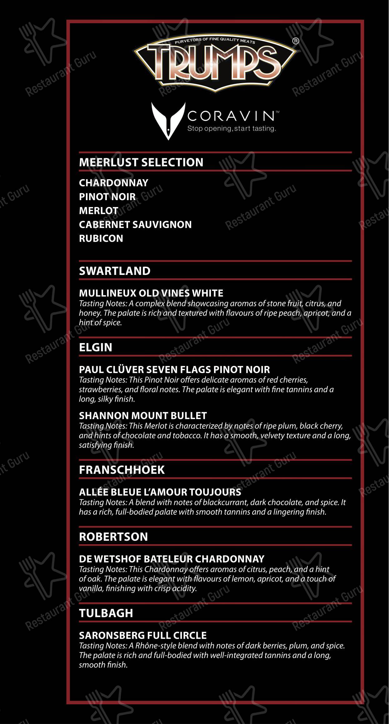 Menu at Trumps Grillhouse and Butchery pub & bar, Sandton