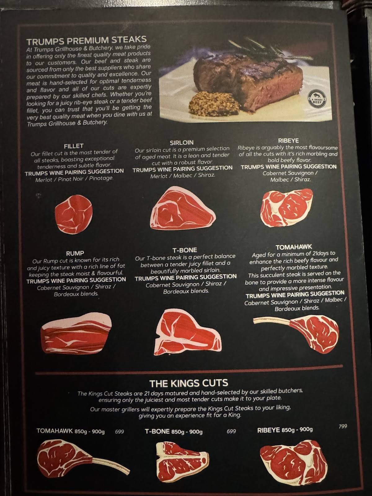 Menu at Trumps Grillhouse and Butchery pub & bar, Sandton