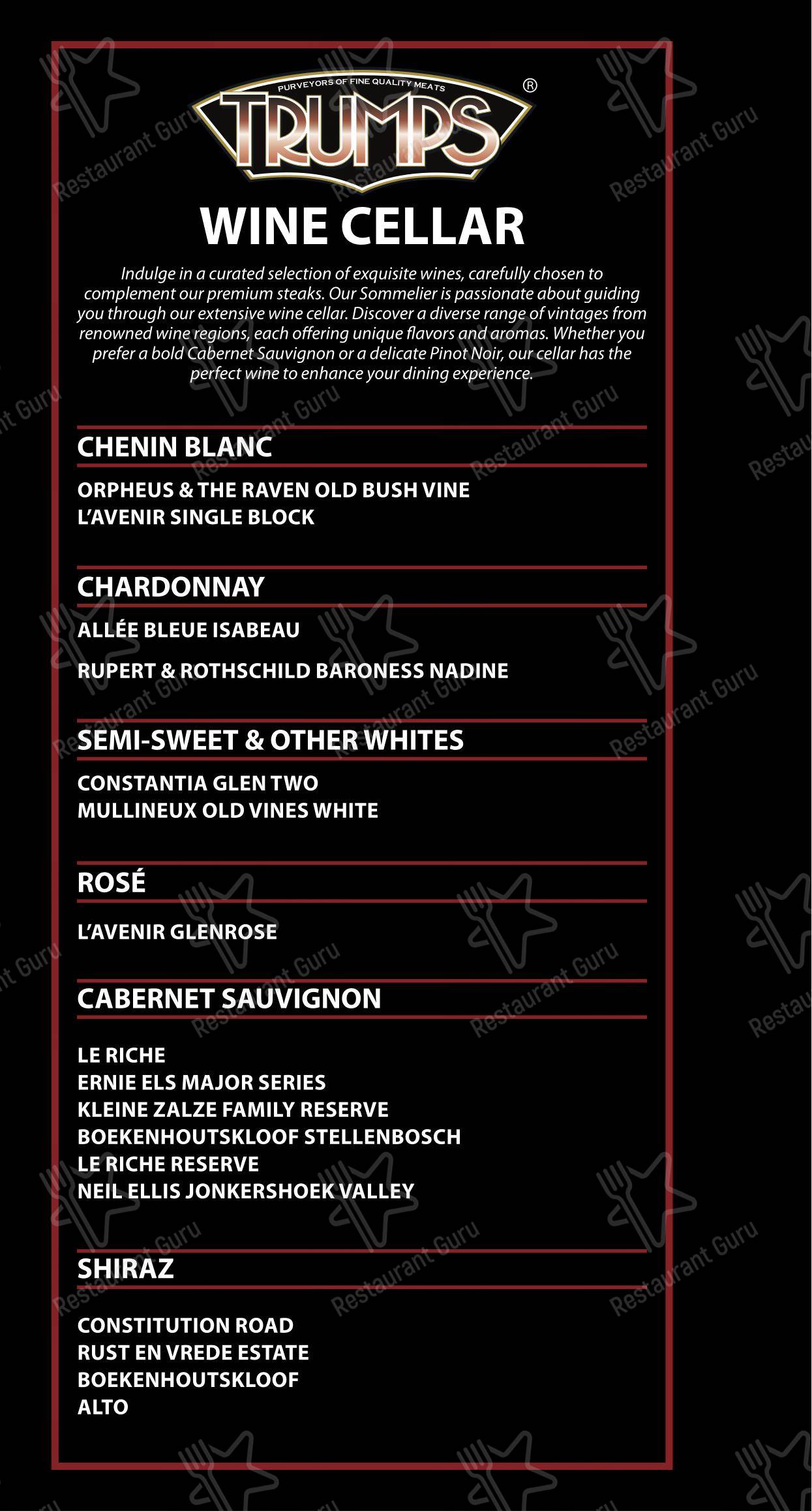 Menu at Trumps Grillhouse and Butchery pub & bar, Sandton