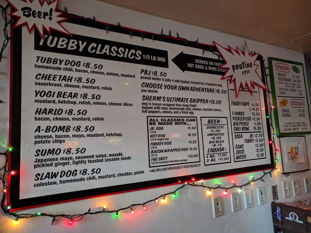 Menu at Tubby Dog restaurant, Calgary