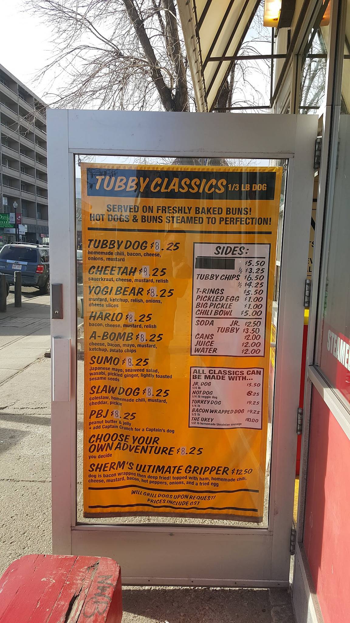 Menu at Tubby Dog restaurant, Calgary