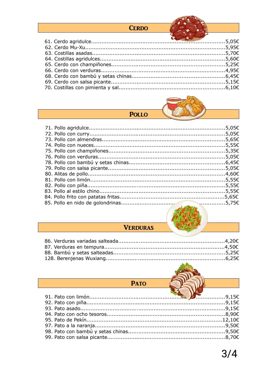 Carta del restaurante Gran Siglo, Tudela