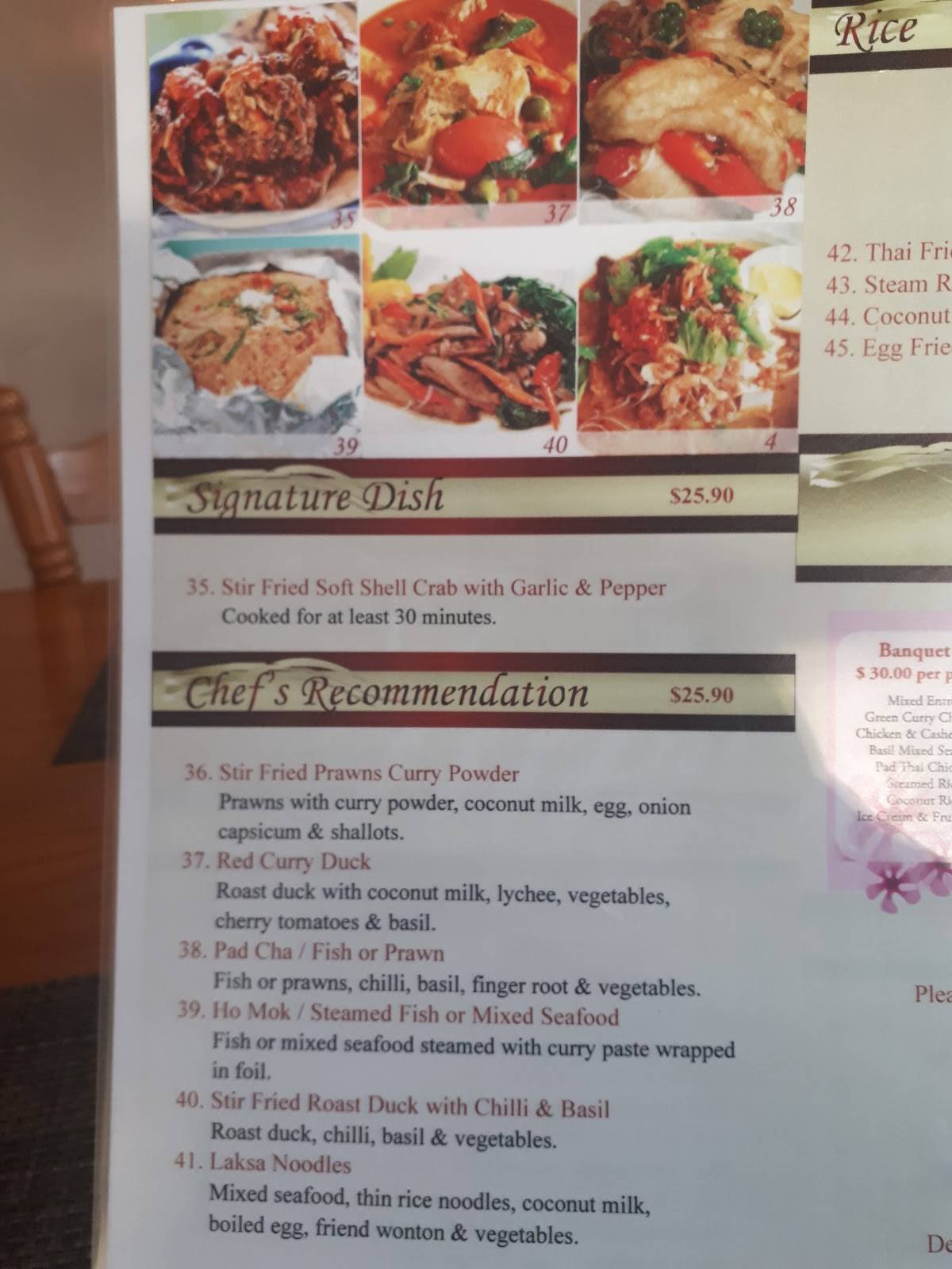 Menu at Tuk Tuk Thai restaurant, West End