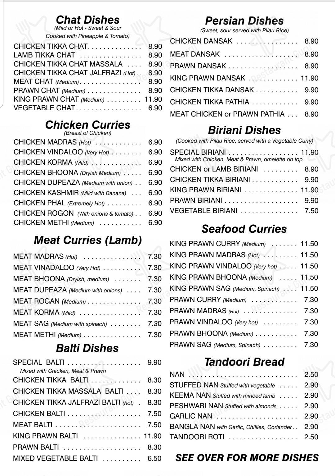 Menu at Tulip Tandoori Restaurant, Spalding