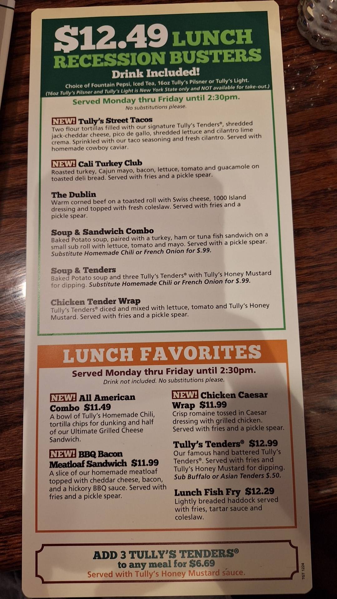 Menu at Tully's Good Times Fairmount pub & bar, Syracuse, W Genesee St