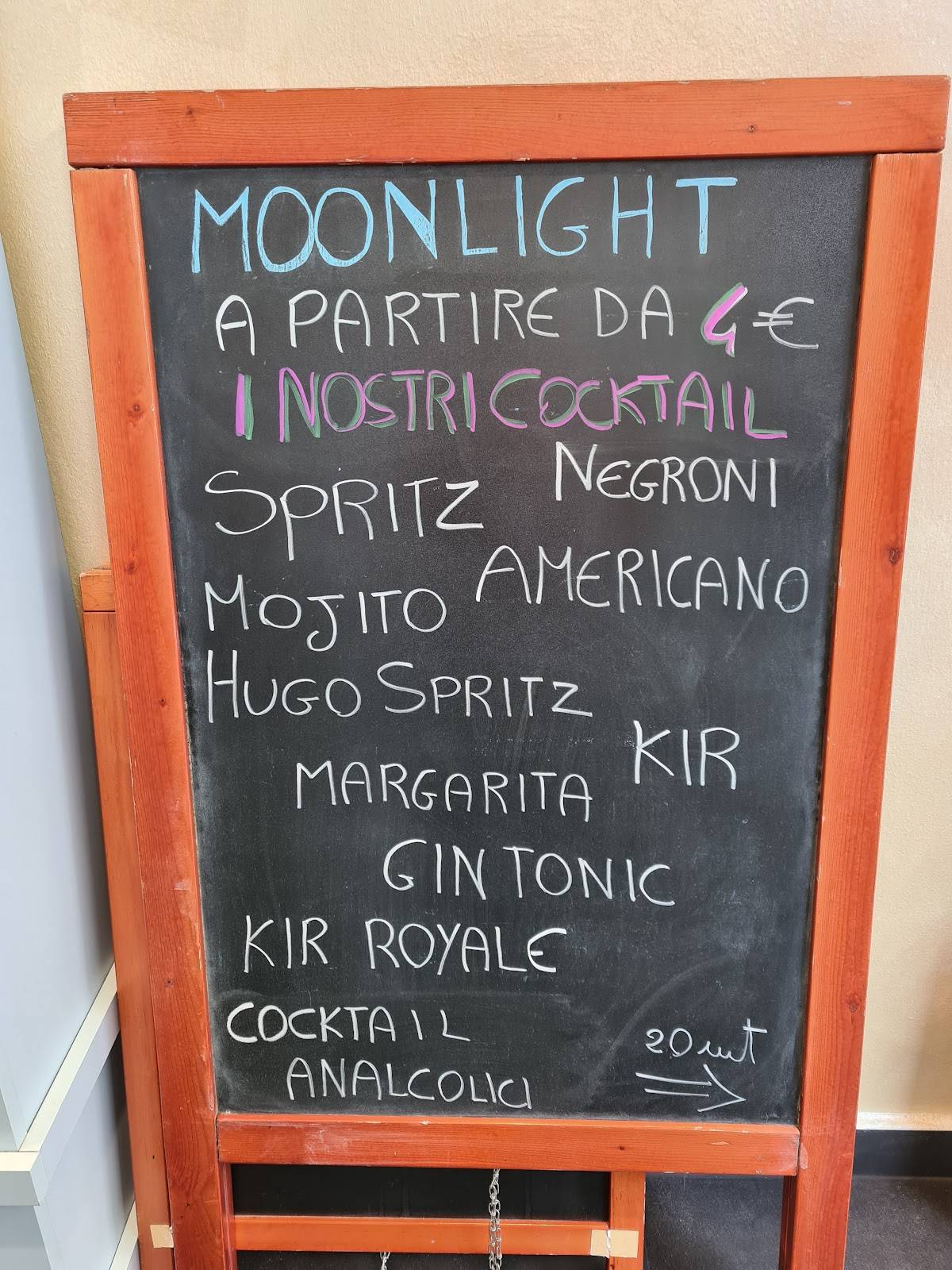 Menu at Moonlight Cafè, Turin