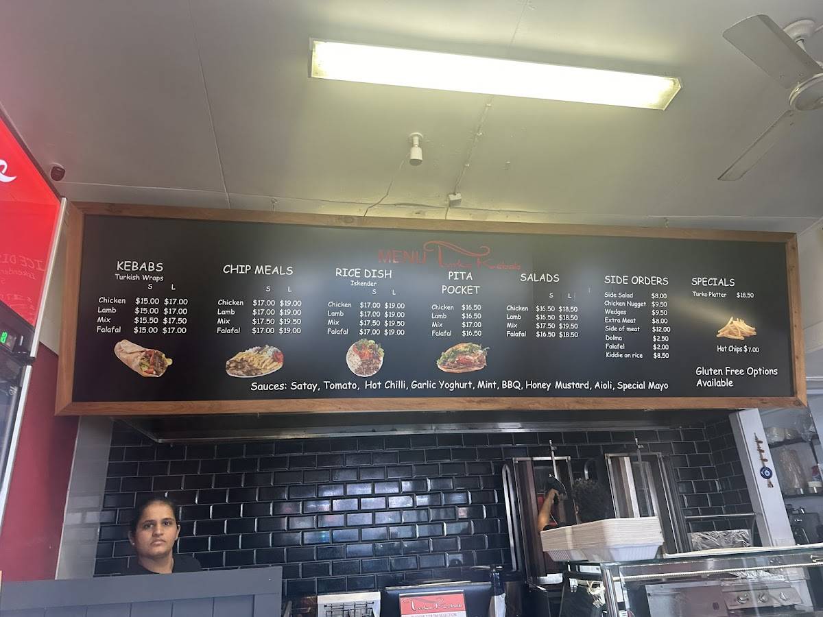 Menu at Turko Kebab restaurant, Otorohanga