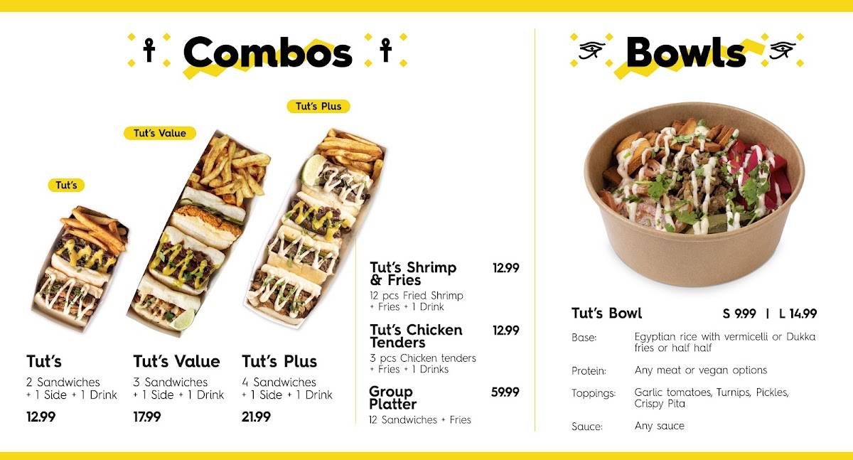 Menu at Tut's Egyptian Street Food restaurant, Oakville
