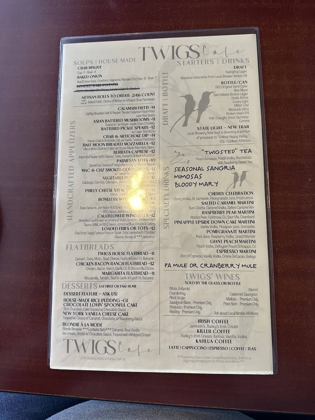 Menu at Twigs Restaurant & Cafe, Tunkhannock