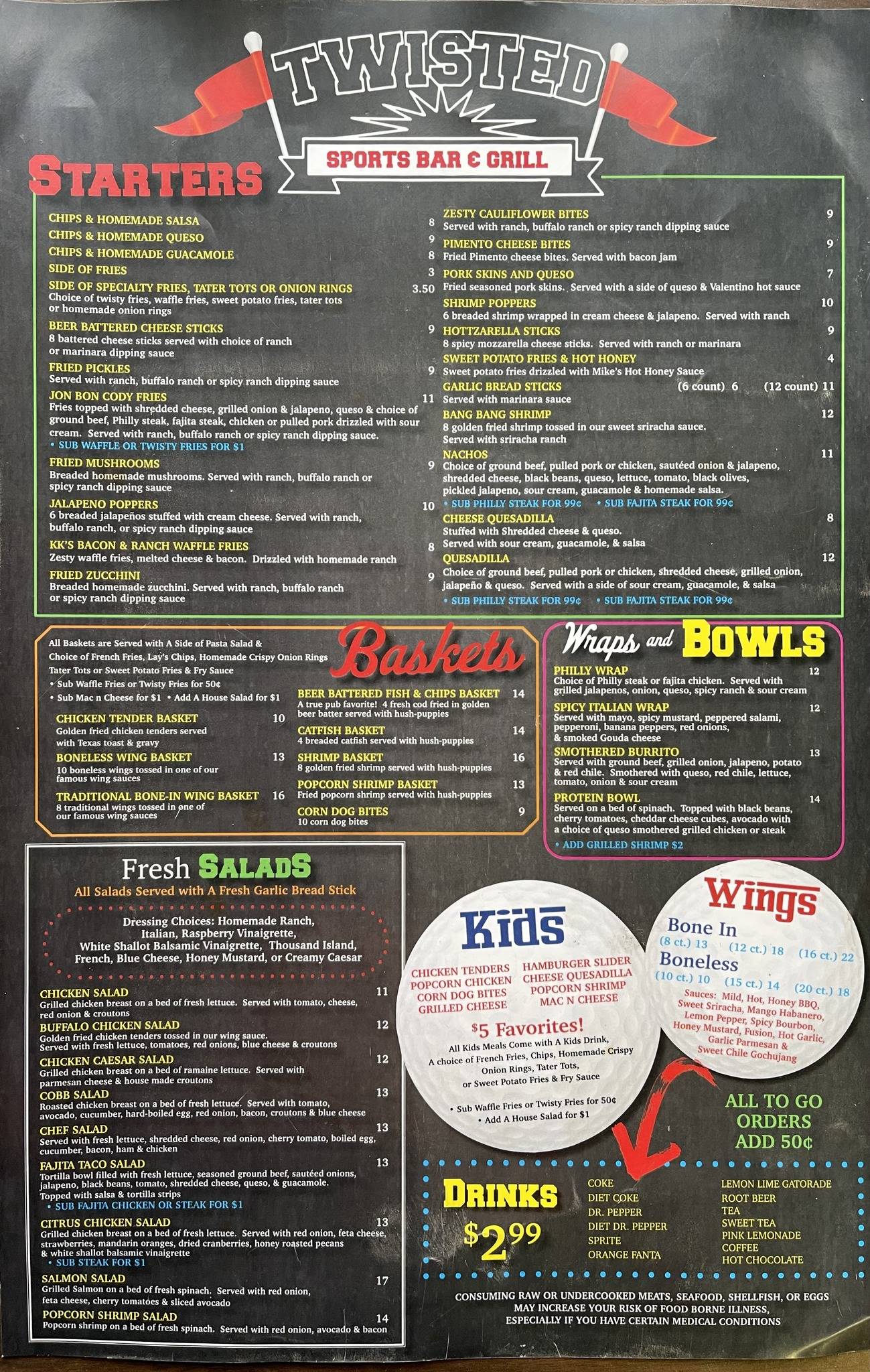 Menu at Twisted Elms Golf Club, Dalhart, US-54