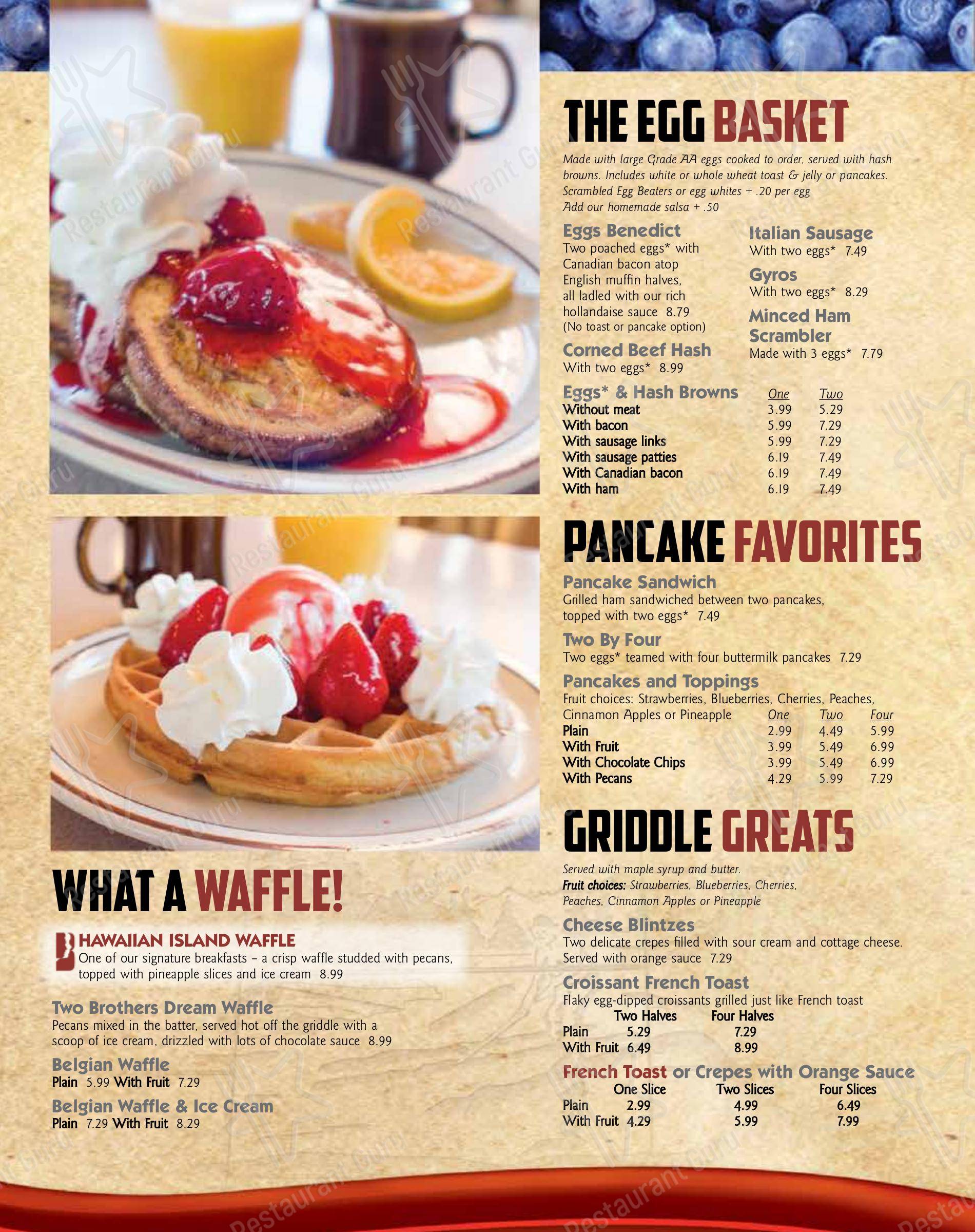 Carta de Two Brothers Family Restaurant, Oshkosh