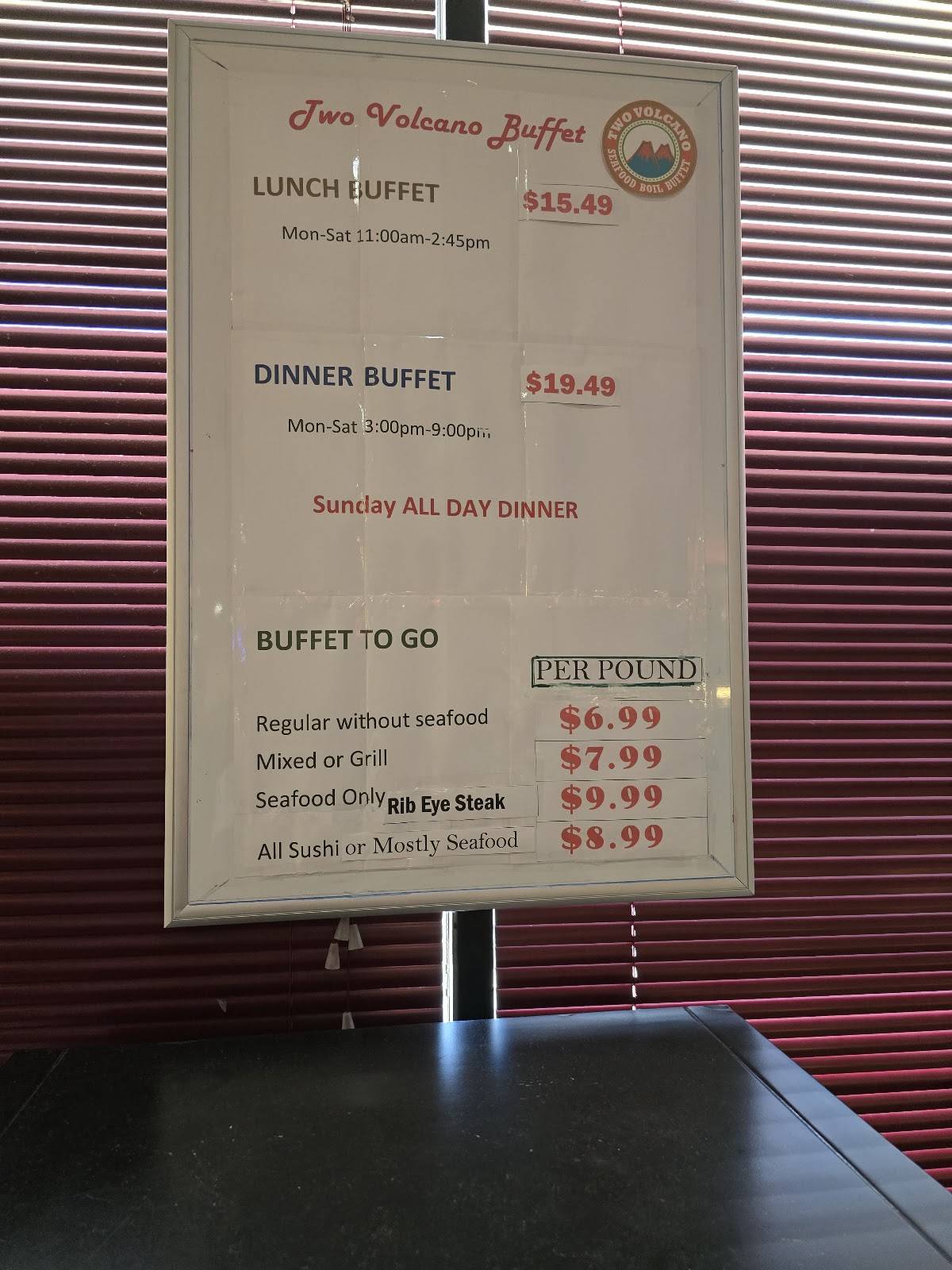 Menu at Two Volcano Seafood Boil Buffet restaurant, Burbank