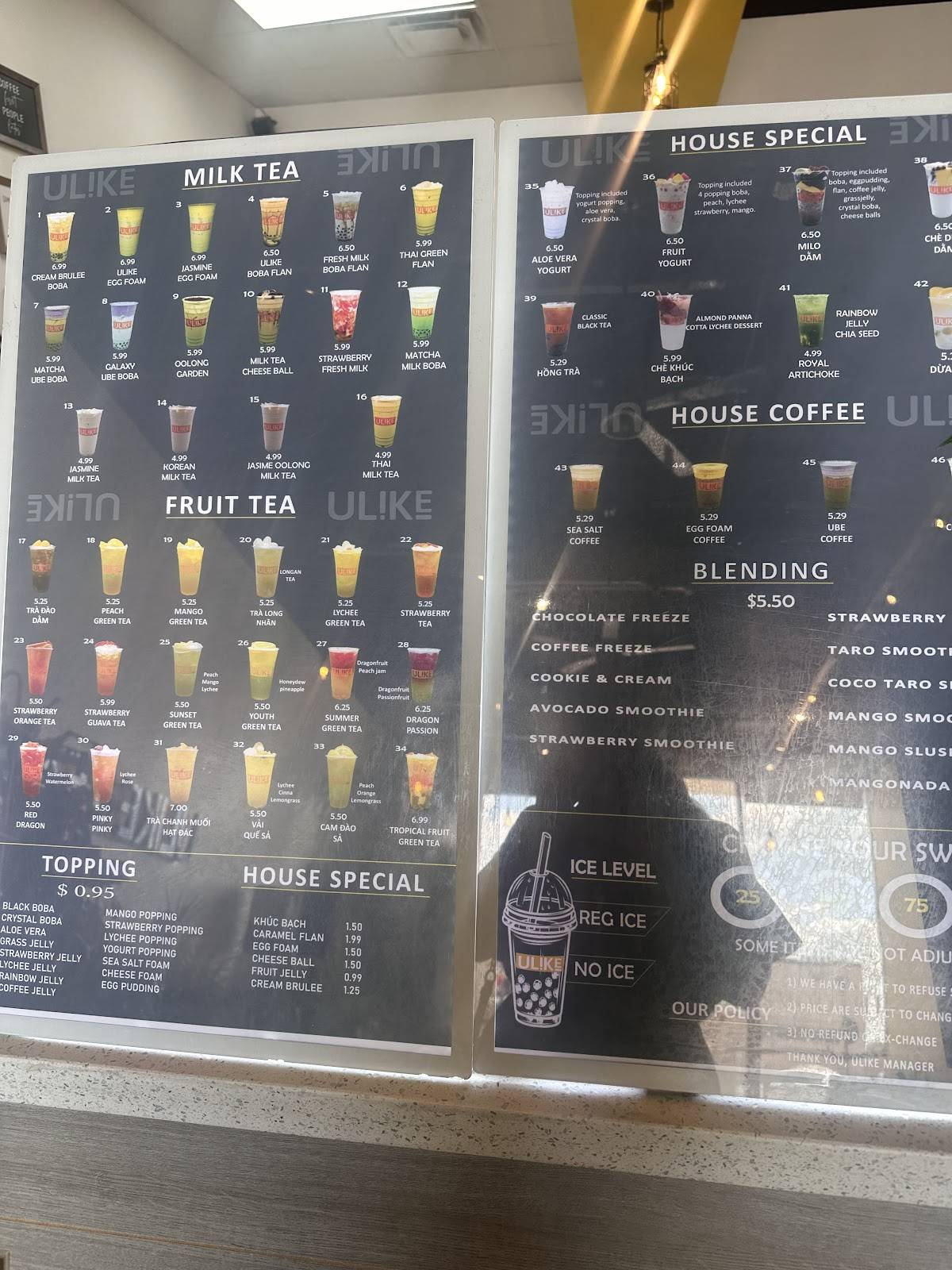Menu at ULIKE TEA 1960 restaurant, Houston, c Cypress Creek Pkwy