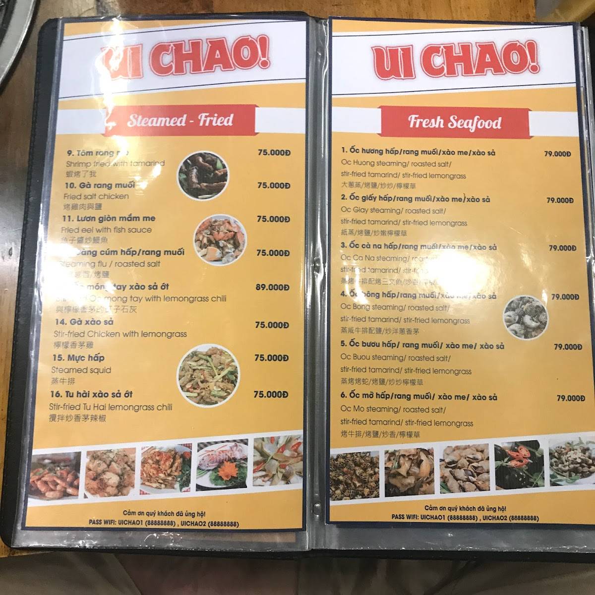 Menu at Ui Chao Lẩu Nướng restaurant, Da Nang
