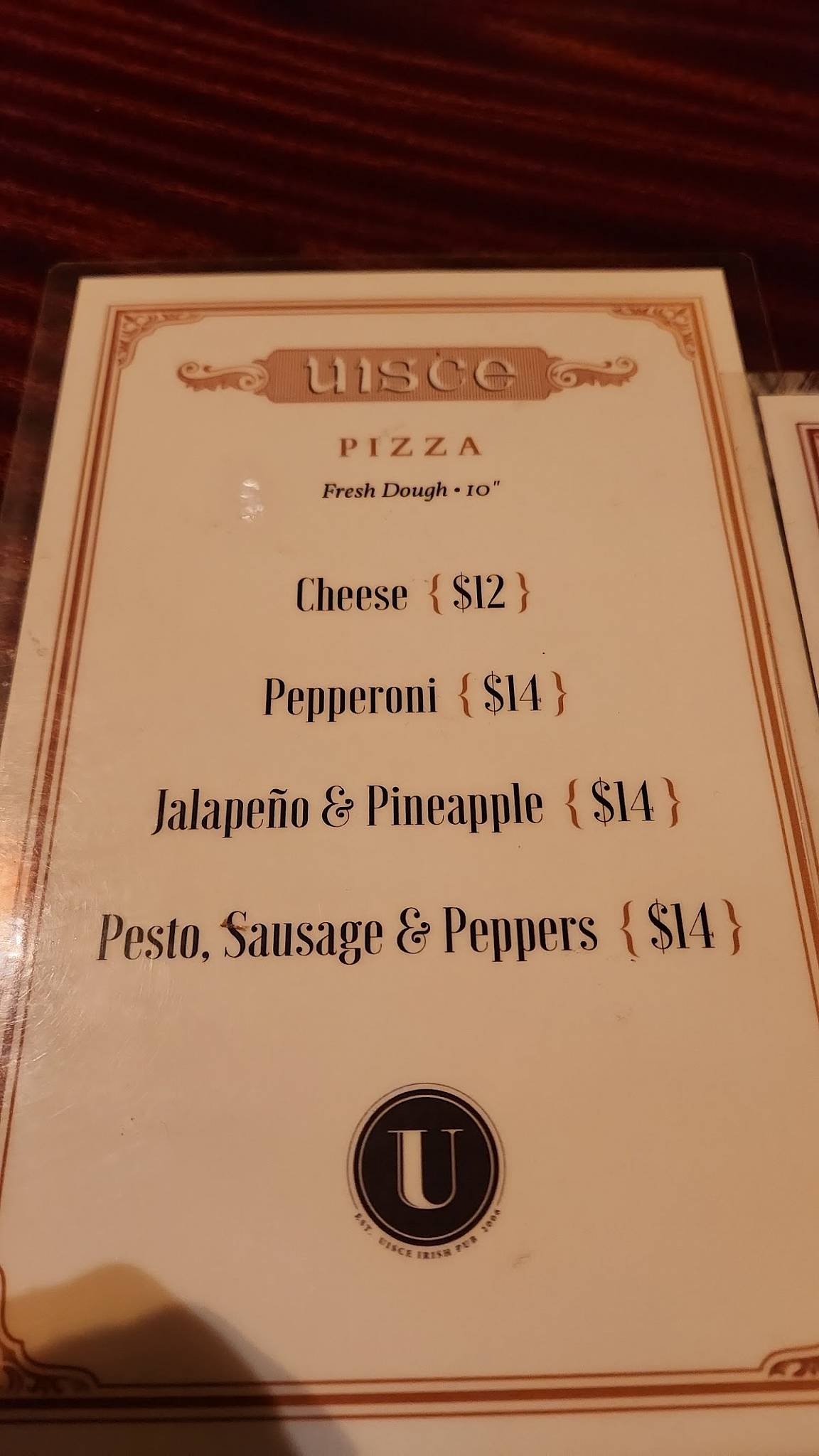 Menu at Uisce Irish Pub, Bellingham