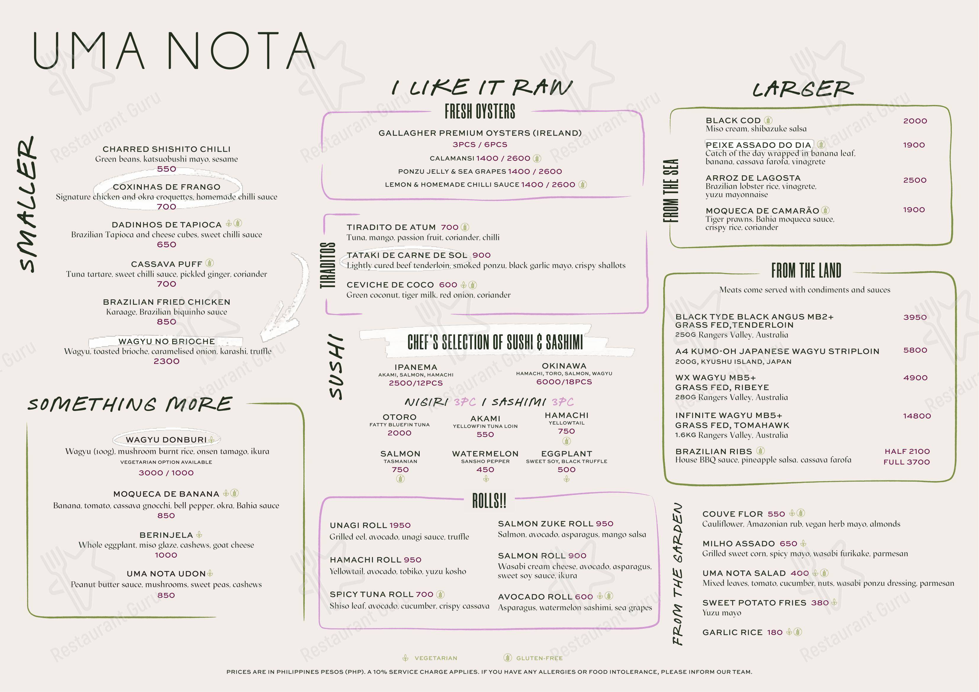 Menu at Uma Nota Manila restaurant, Taguig