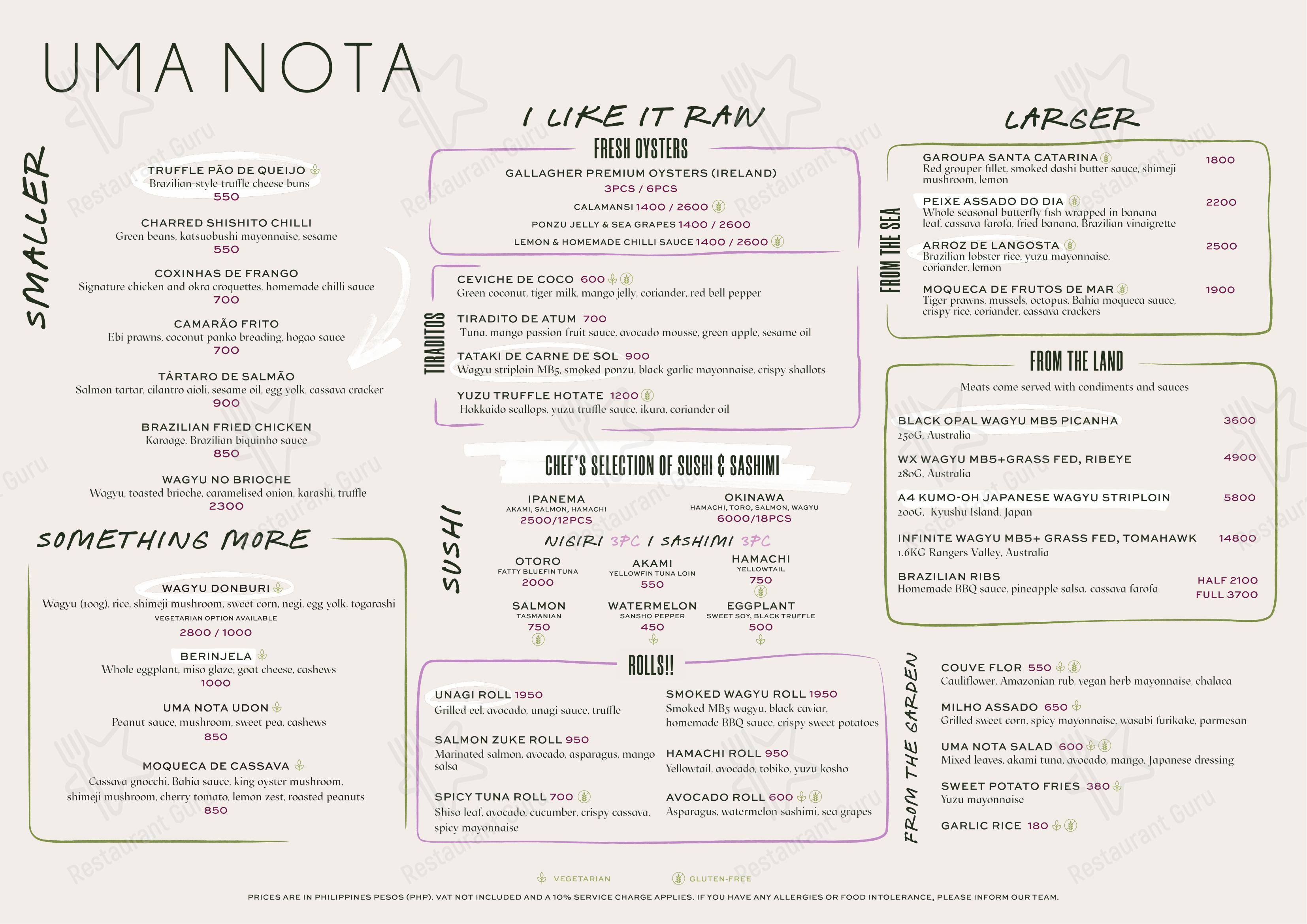 Menu at Uma Nota Manila restaurant, Taguig