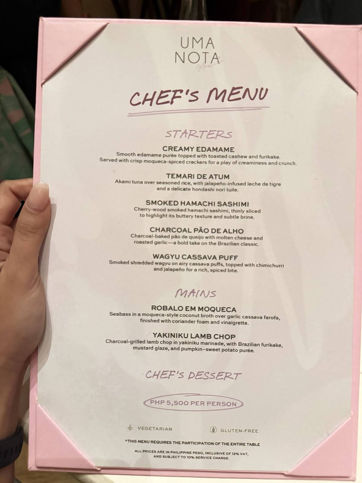Menu at Uma Nota Manila restaurant, Taguig