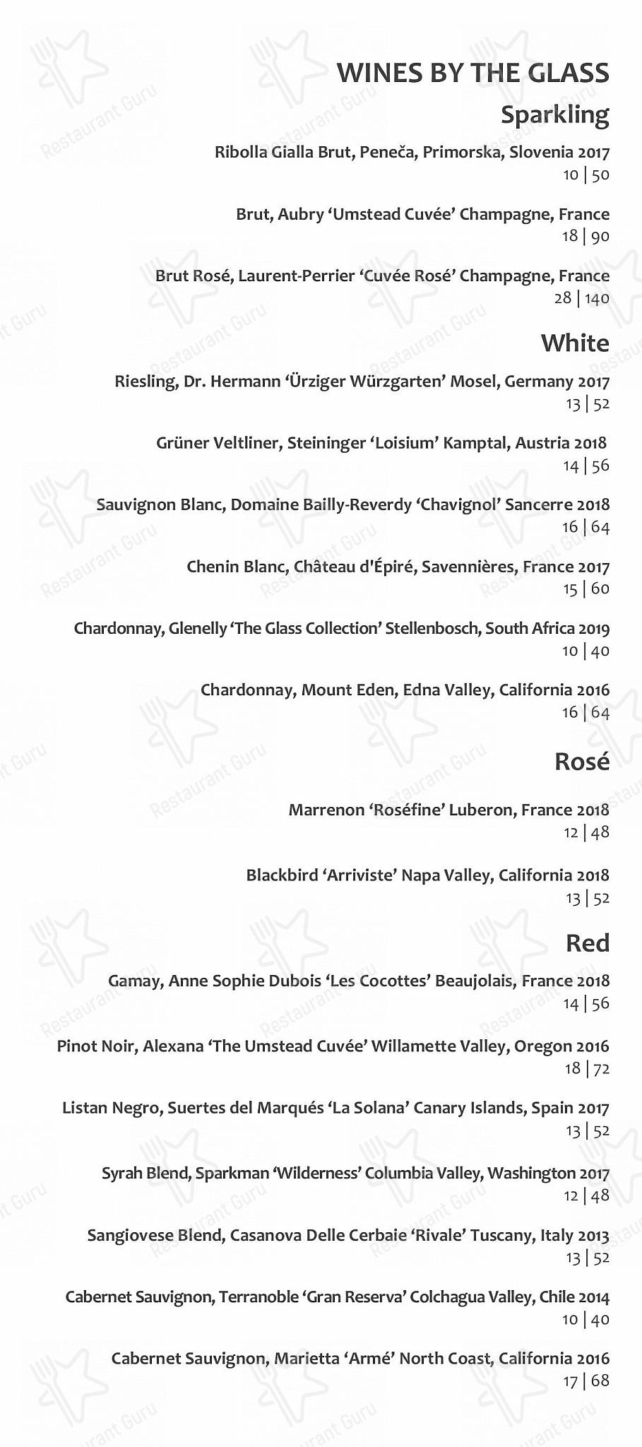 Menu at The Umstead Hotel and Spa pub & bar, Cary