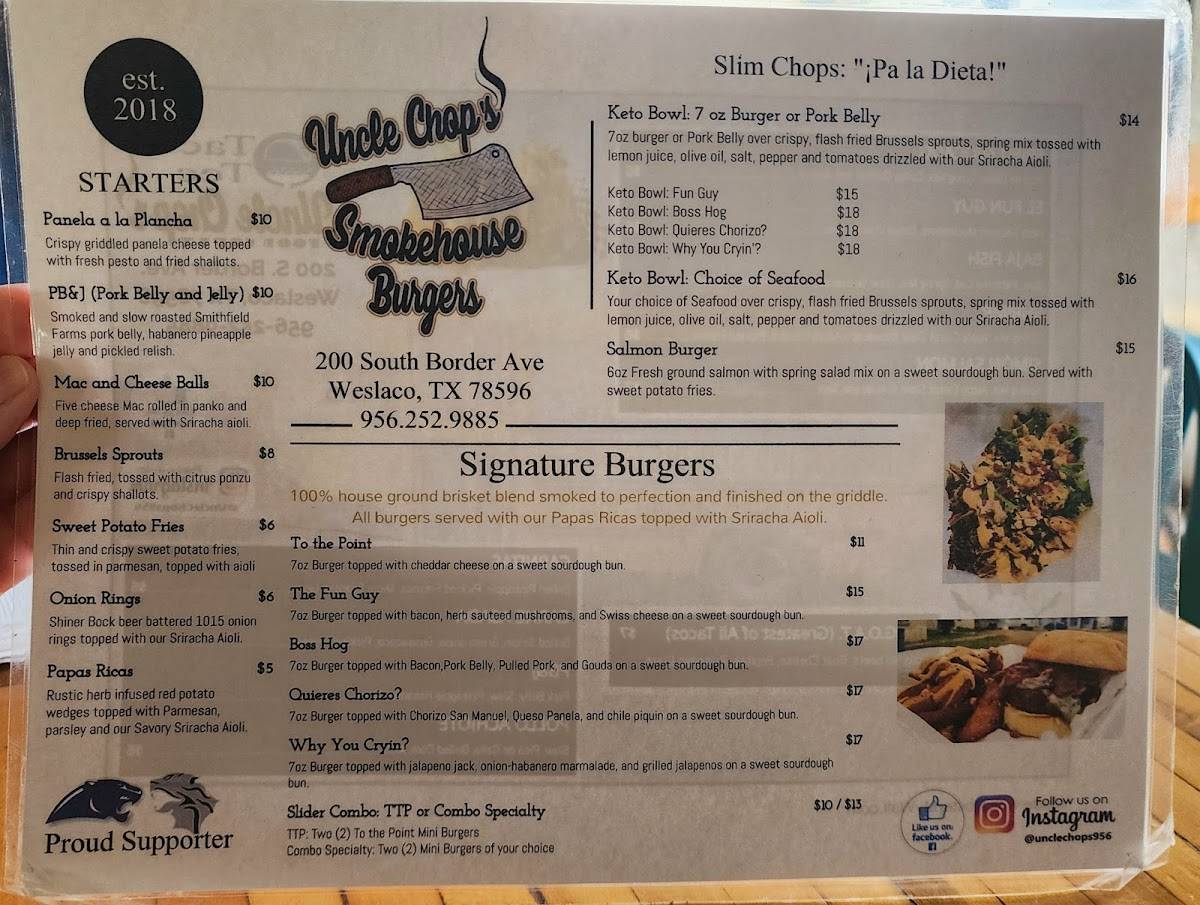 Menu at Uncle Chops Food Court BBQ, Weslaco