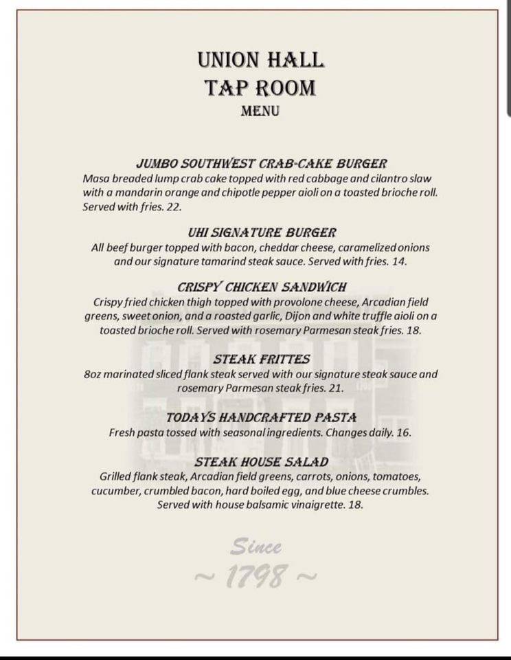 Menu at Union Hall Inn Restaurant & Catering, Johnstown