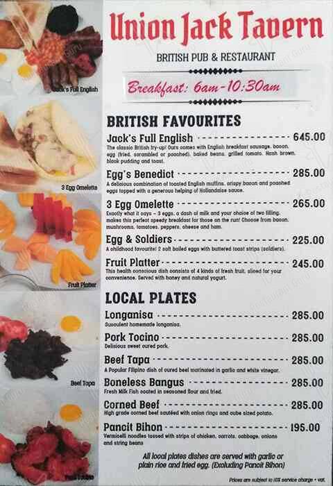 Menu at Union Jack Tavern - Makati pub & bar, Makati