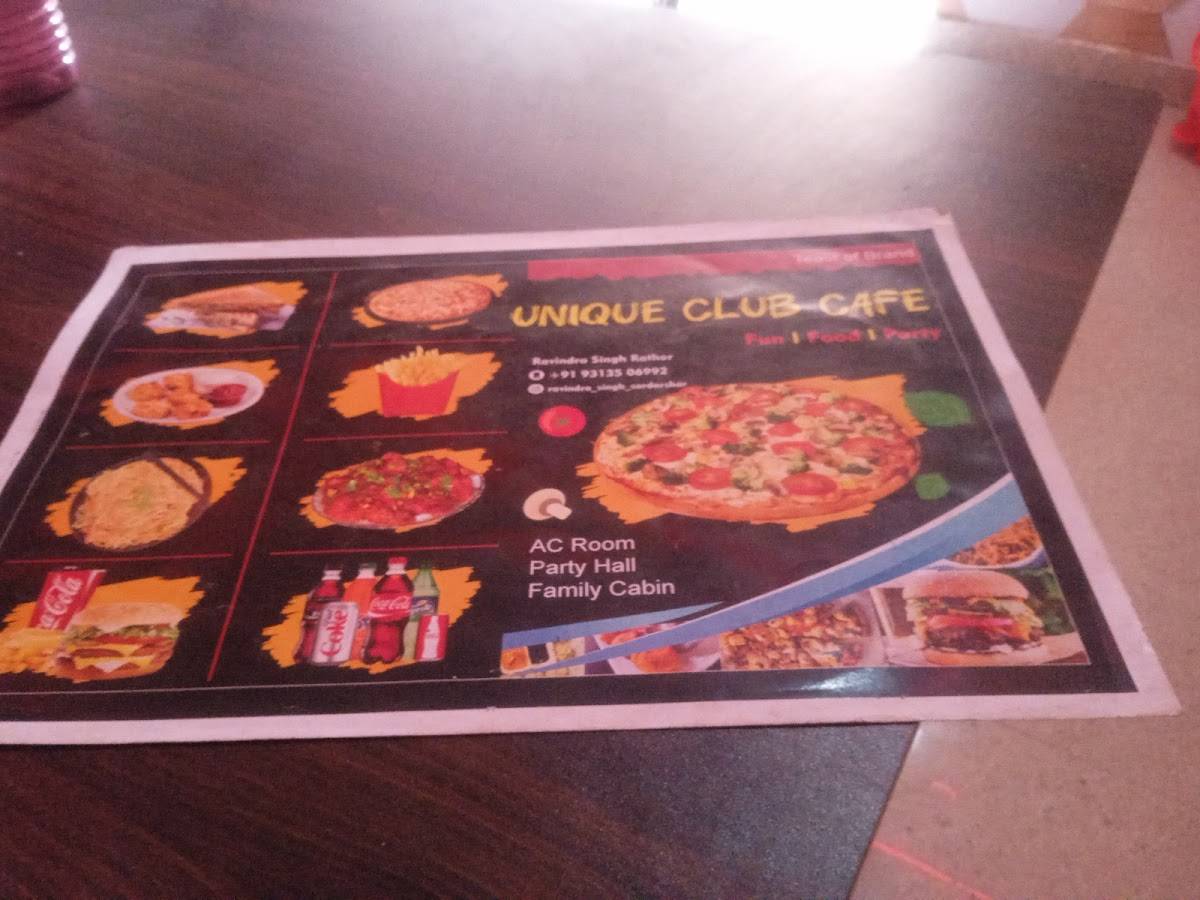 Menu at Unique club cafe, Sardarshahr