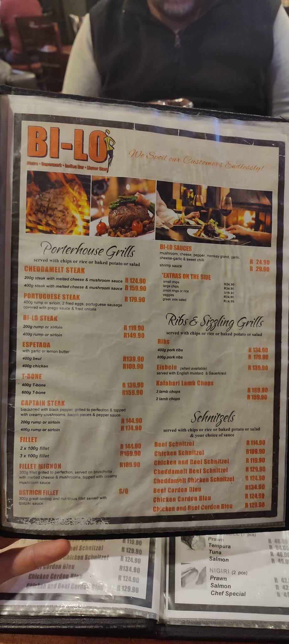 Menu at Bi-Lo Restaurant & Ladies Bar, Upington