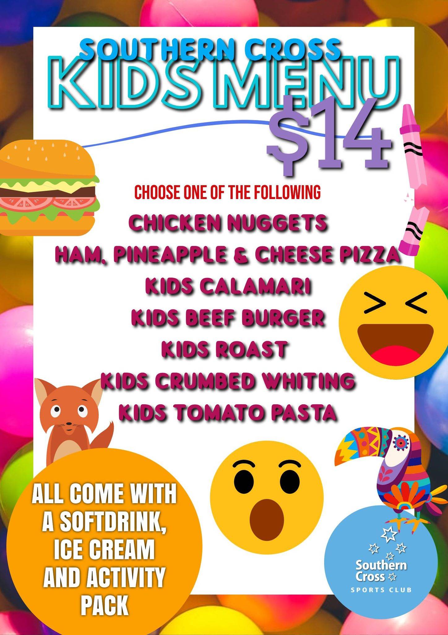 Menu at Southern Cross Sports Club, Upper Mount Gravatt, Corner of ...
