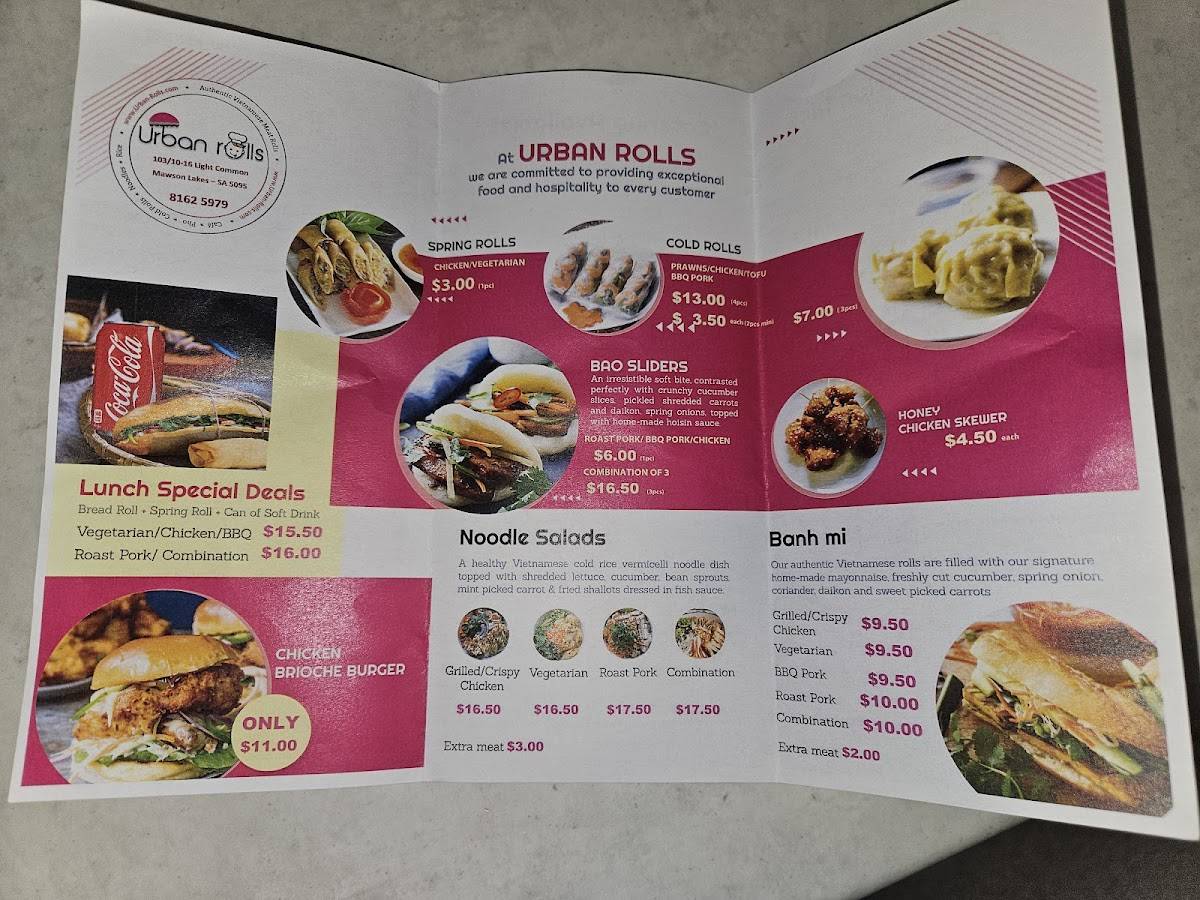 Menu at Urban Rolls restaurant, Mawson Lakes