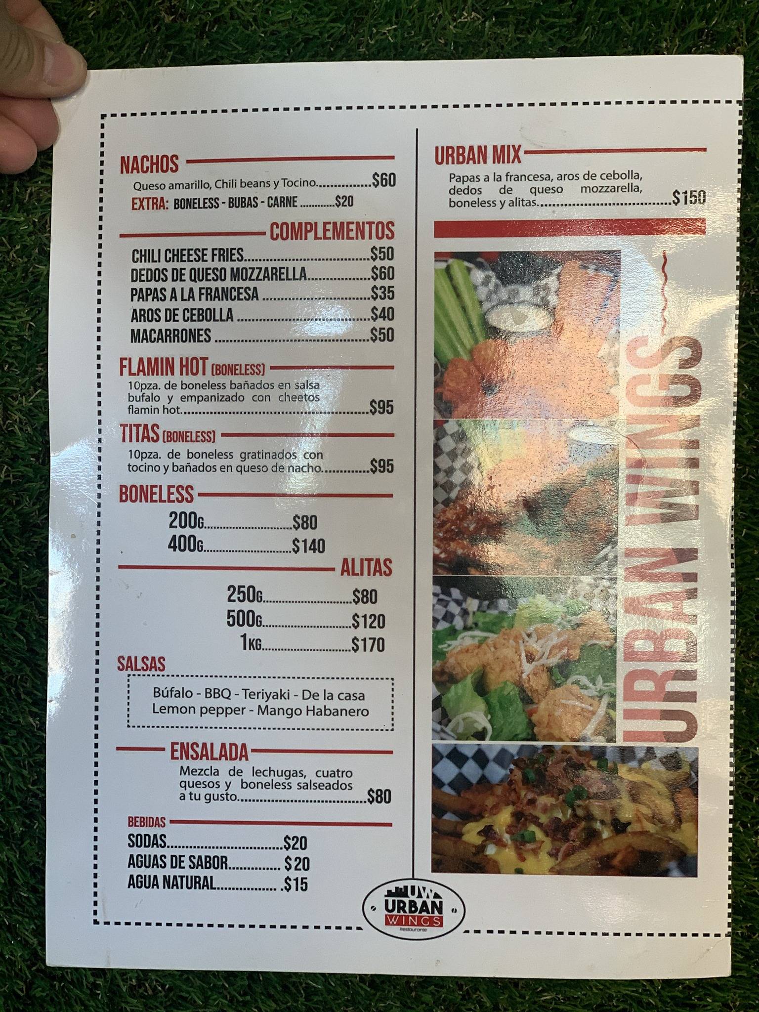 Menu at Urban Wings restaurant, Mexicali