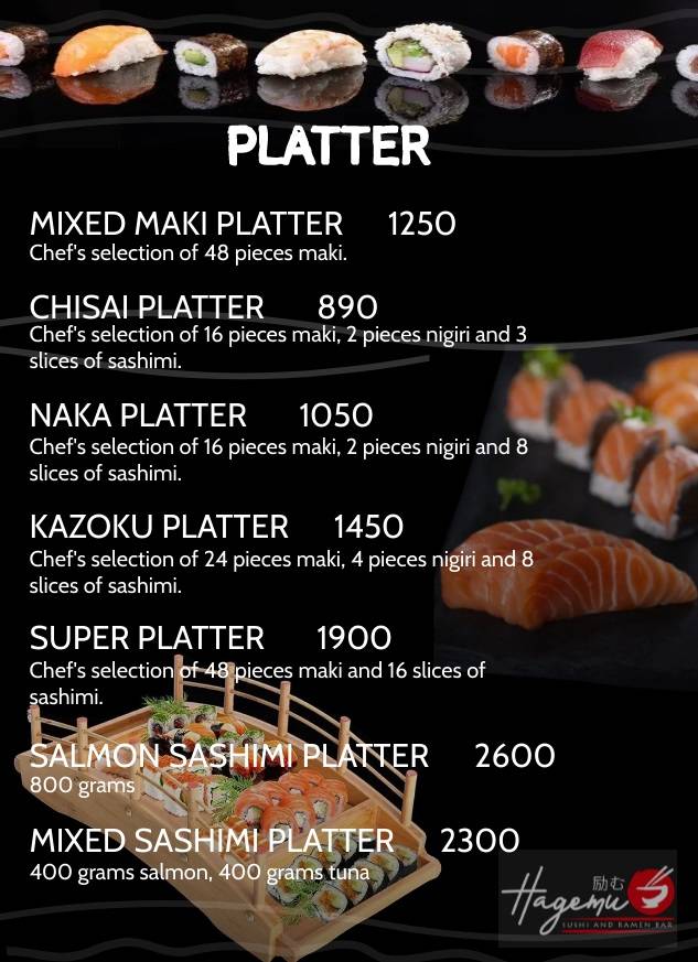 Menu at Hagemu Sushi and Ramen Bar, Urdaneta City