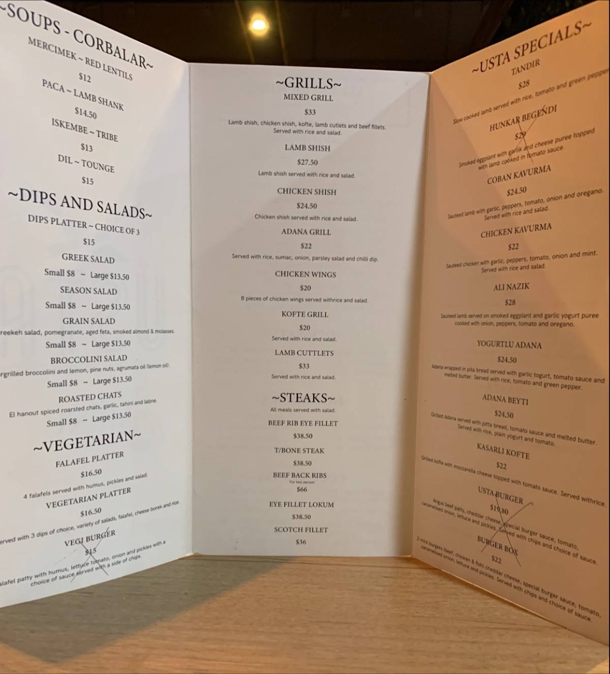 Menu at Usta Restaurant, Greenvale