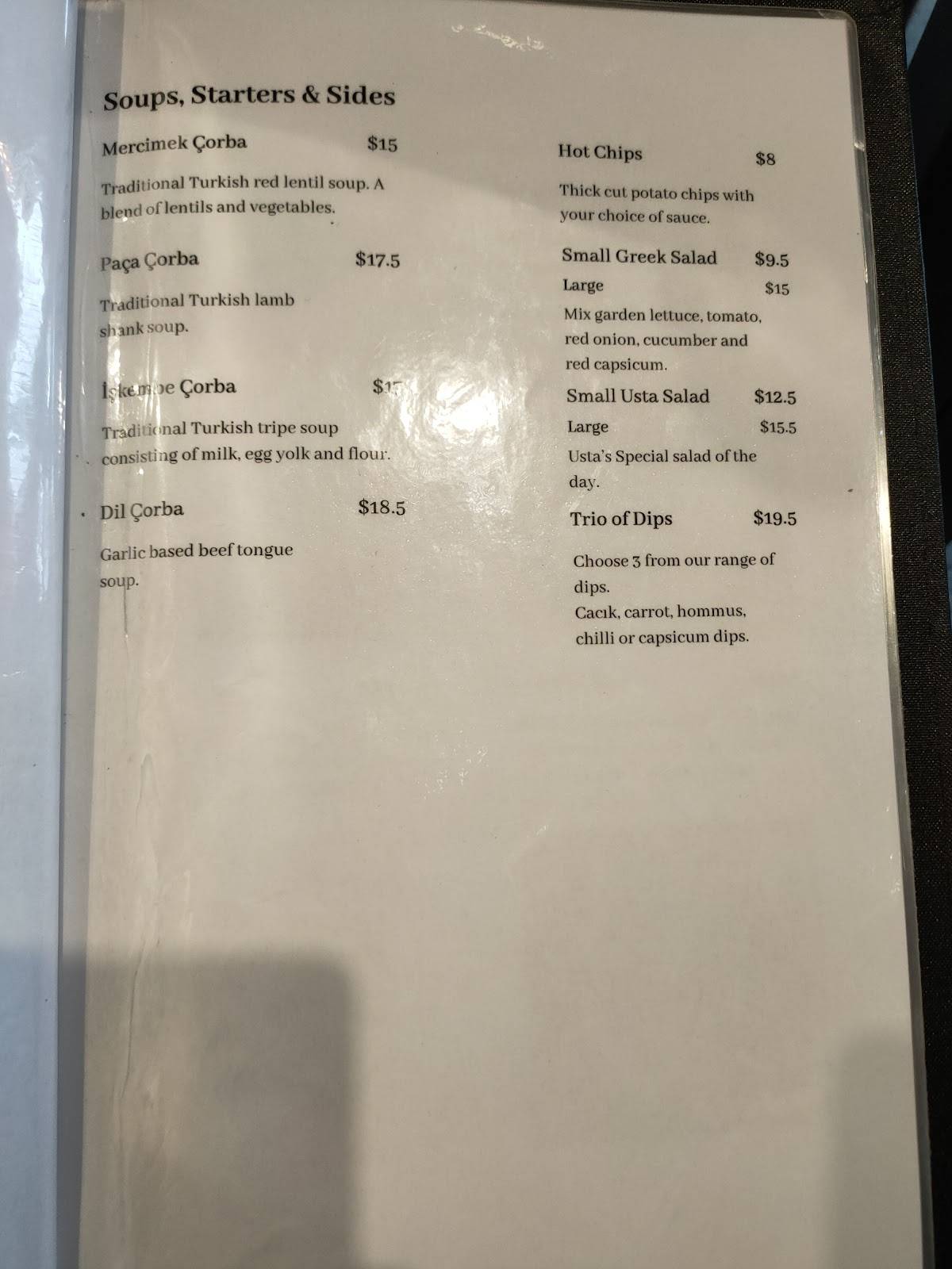 Menu at Usta Restaurant, Greenvale