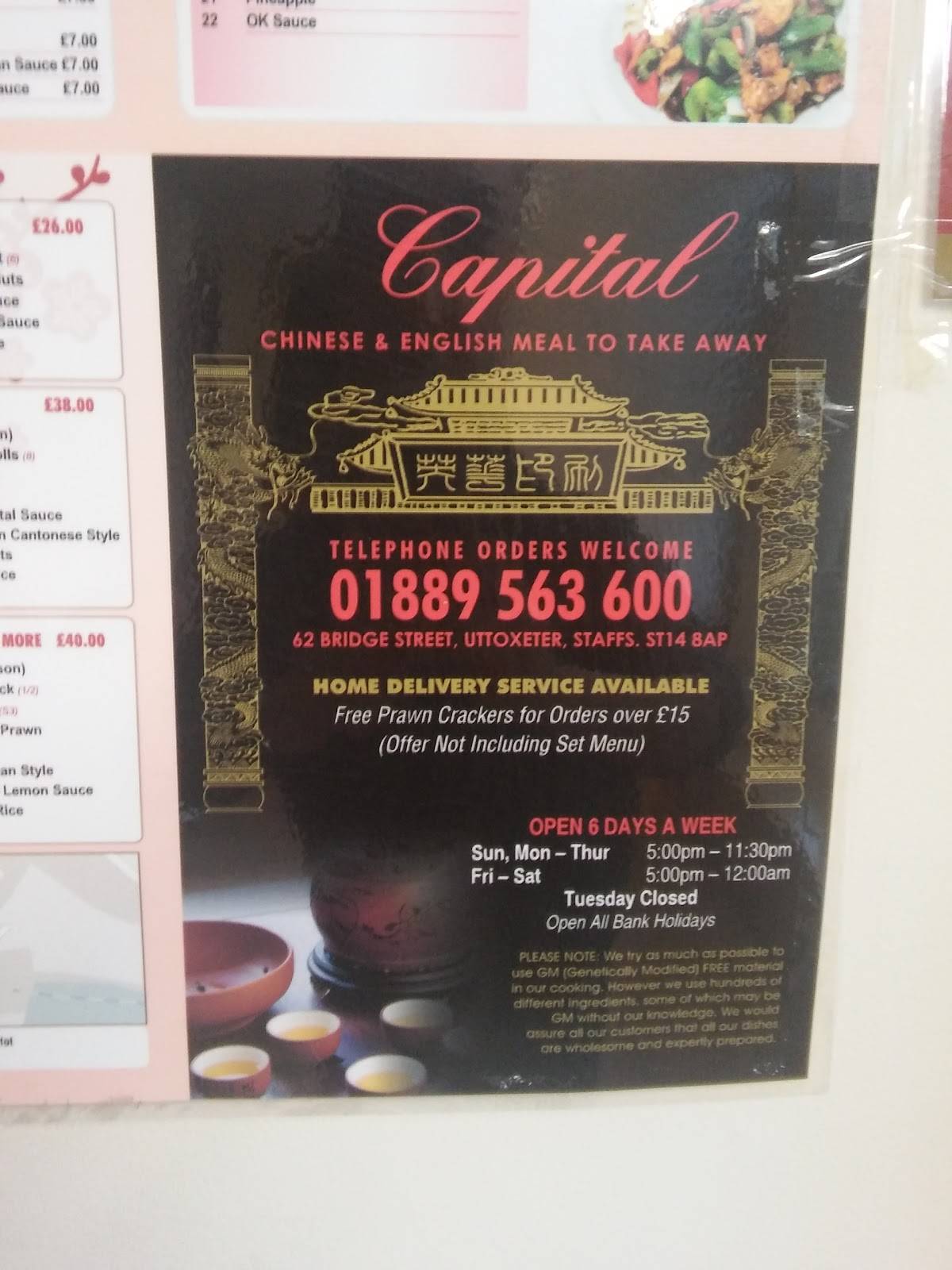 Menu at Capital Restaurant, Uttoxeter